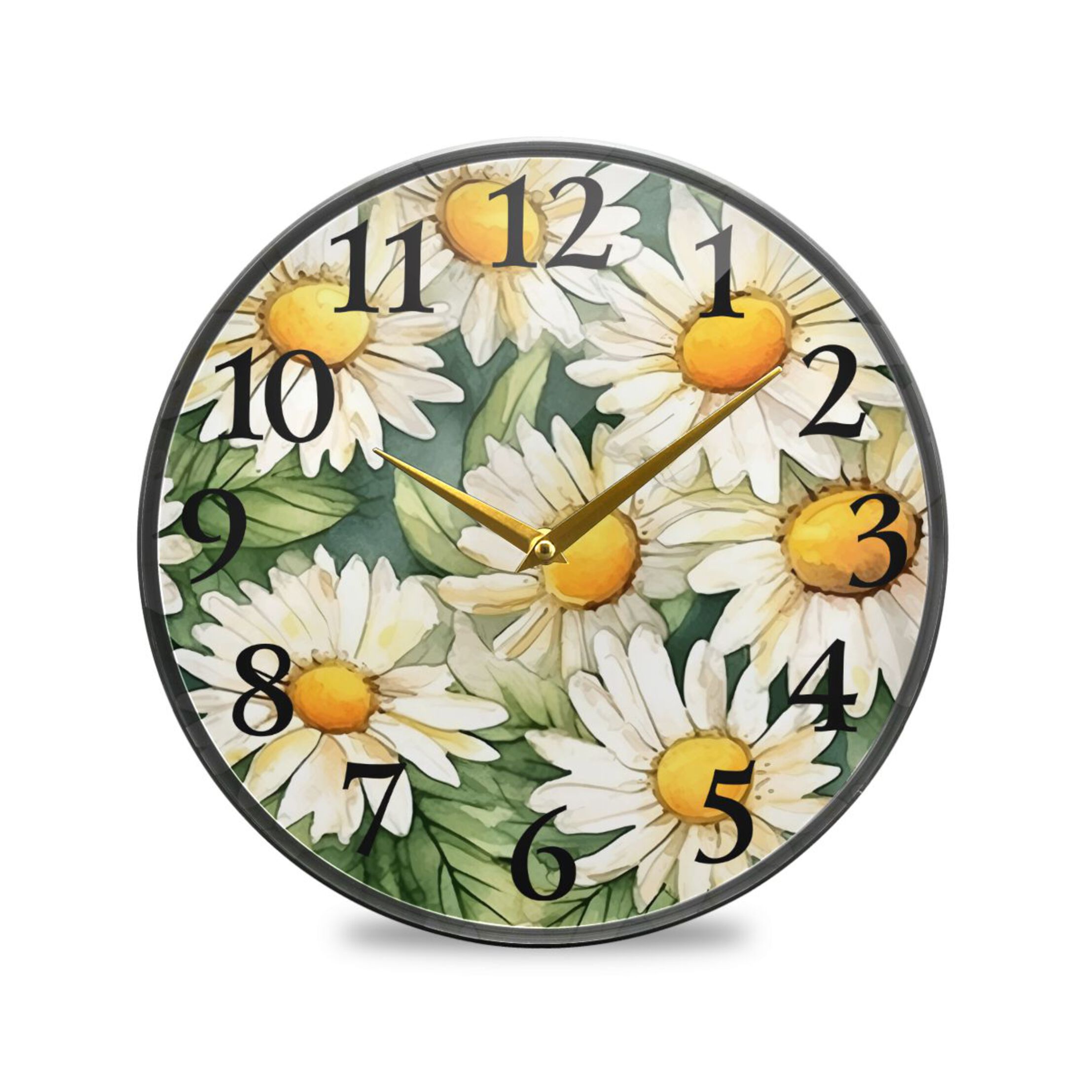 Daisy Flower Watercolor Wall Clocks Battery Operated 9.5 Inch Round ...