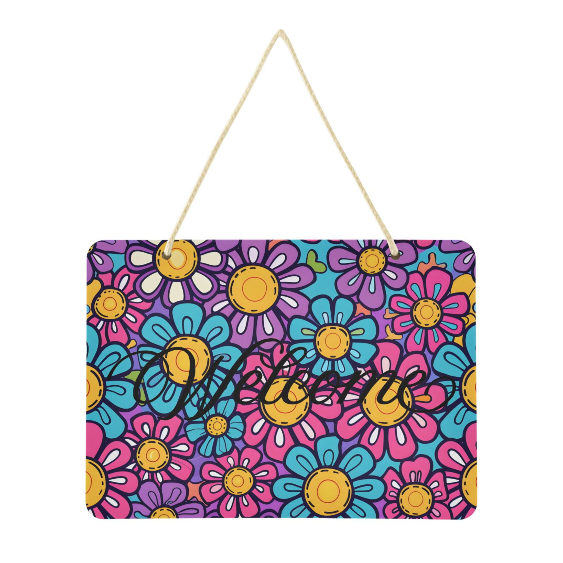 Daisy Flower Welcome Sign Front Door PVC 14x10 inch Hanger Hello Sign ...