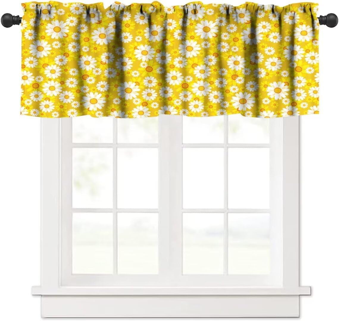 Daisy Flower Window Valance, Colorful Cartoon Yellow Flowers Daisies ...