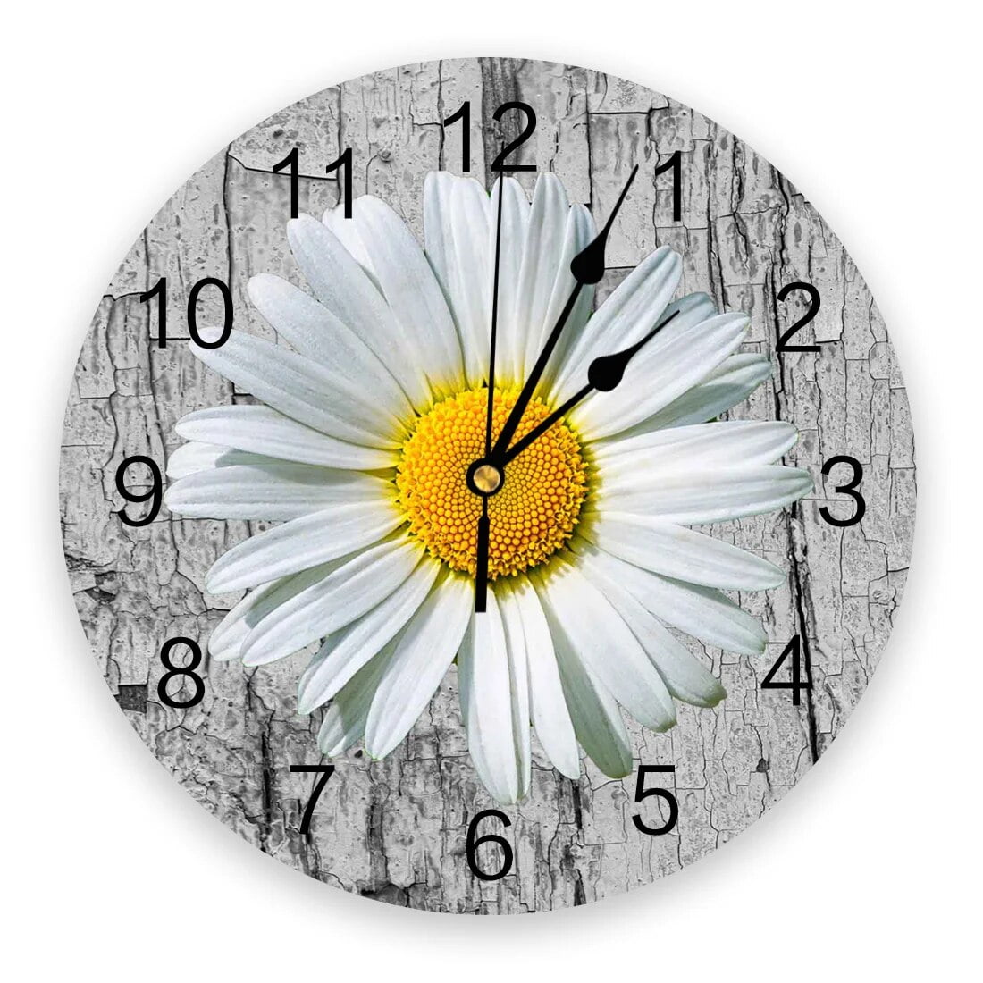 Daisy Flower Wood Grain Wall Clock Home Decor Bedroom Silent Oclock ...
