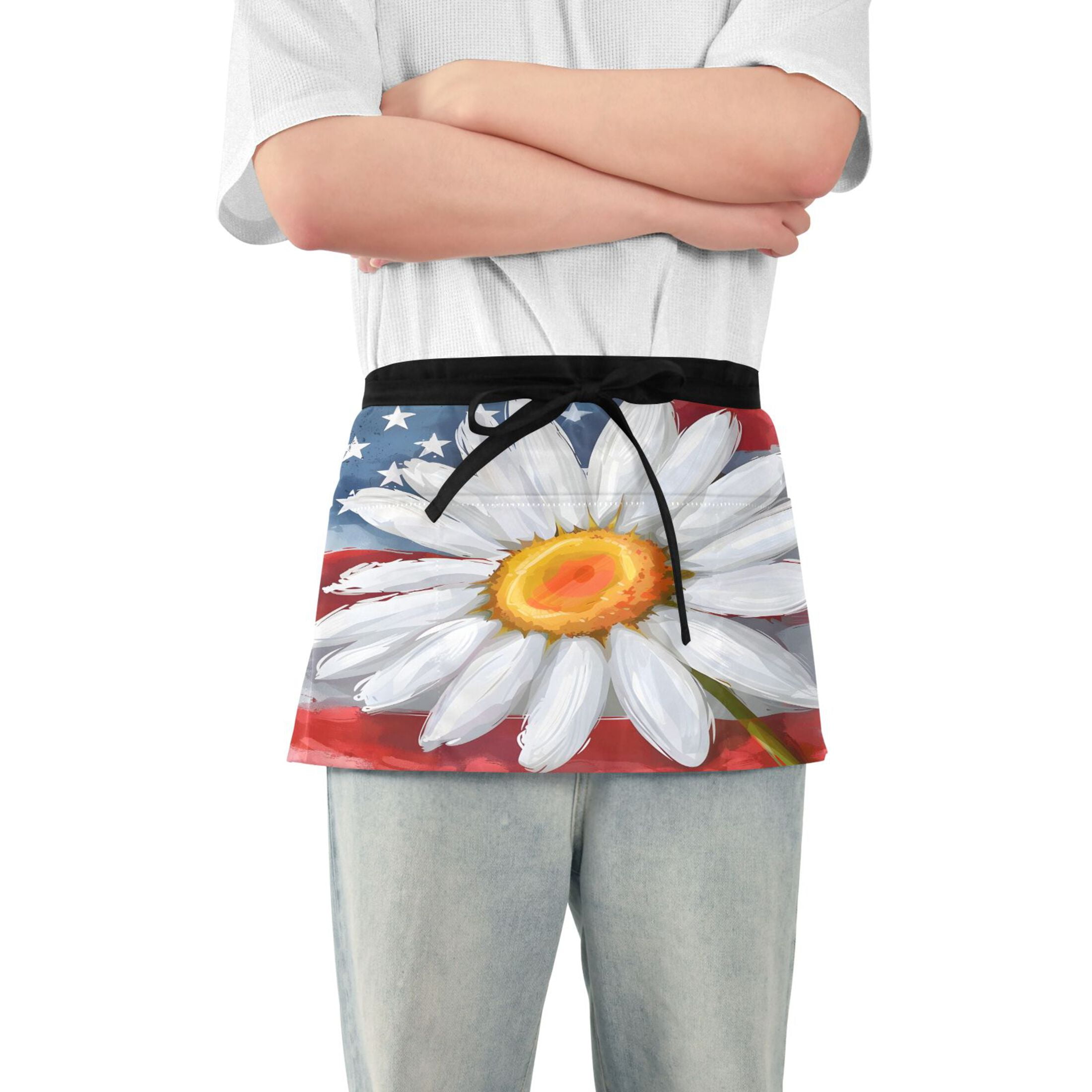 Daisy Flower and America Flat Server Apron with 3 Pockets Waterproof ...