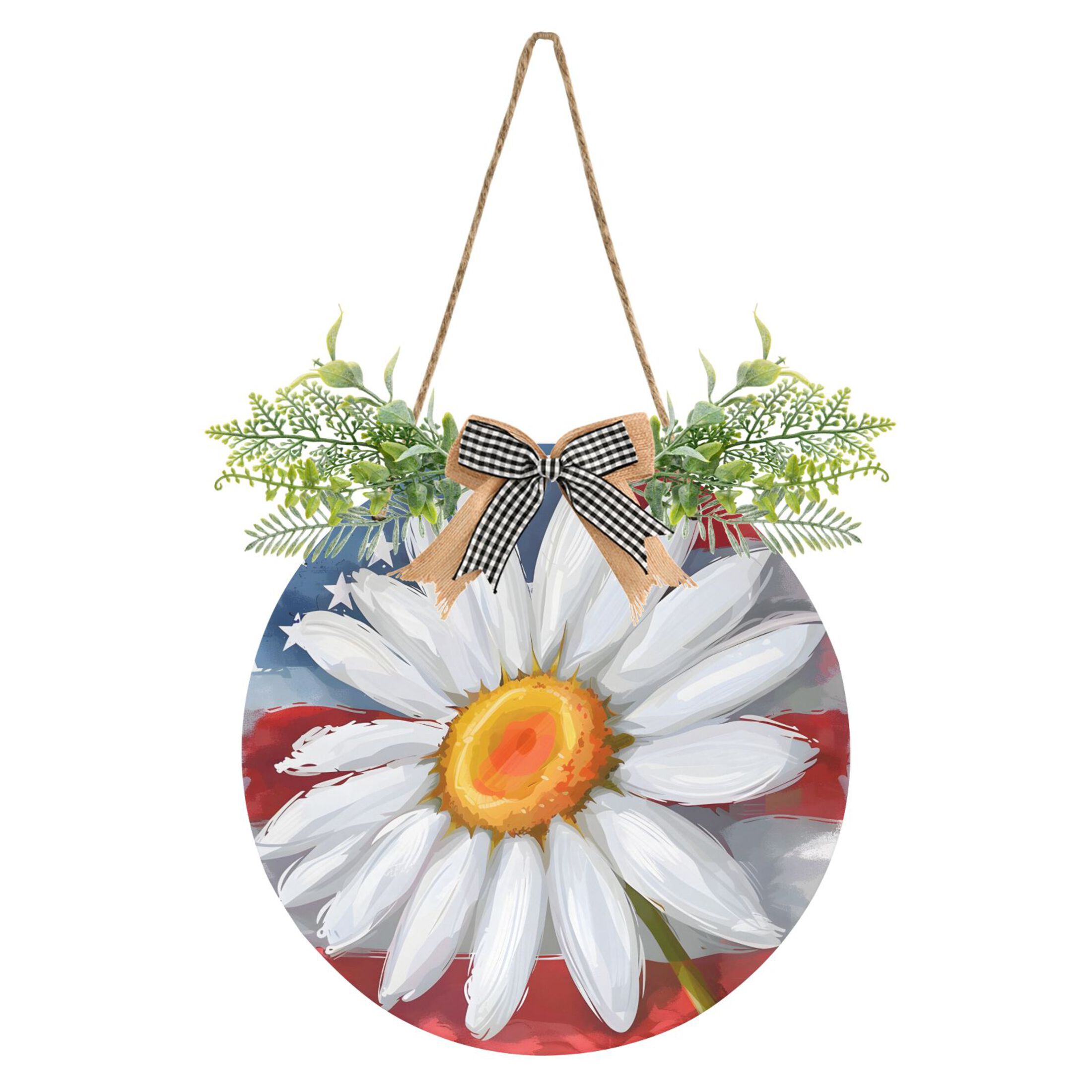 Daisy Flower and America Flat Welcome Front Door Sign Round 12 inch ...