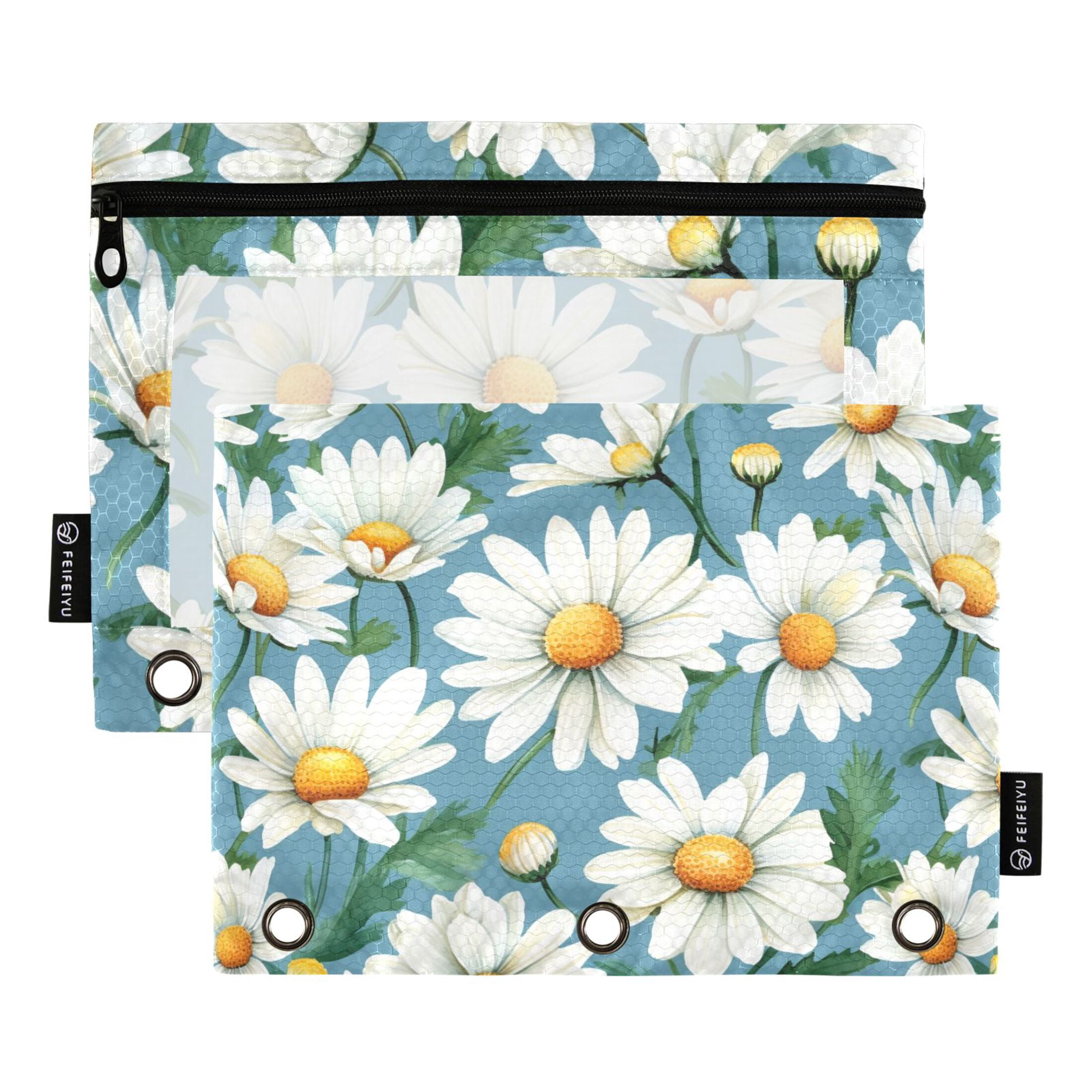 Daisy Flower and Bud 2 Pack Pencil Pouch for 3 Ring Binder Smooth ...