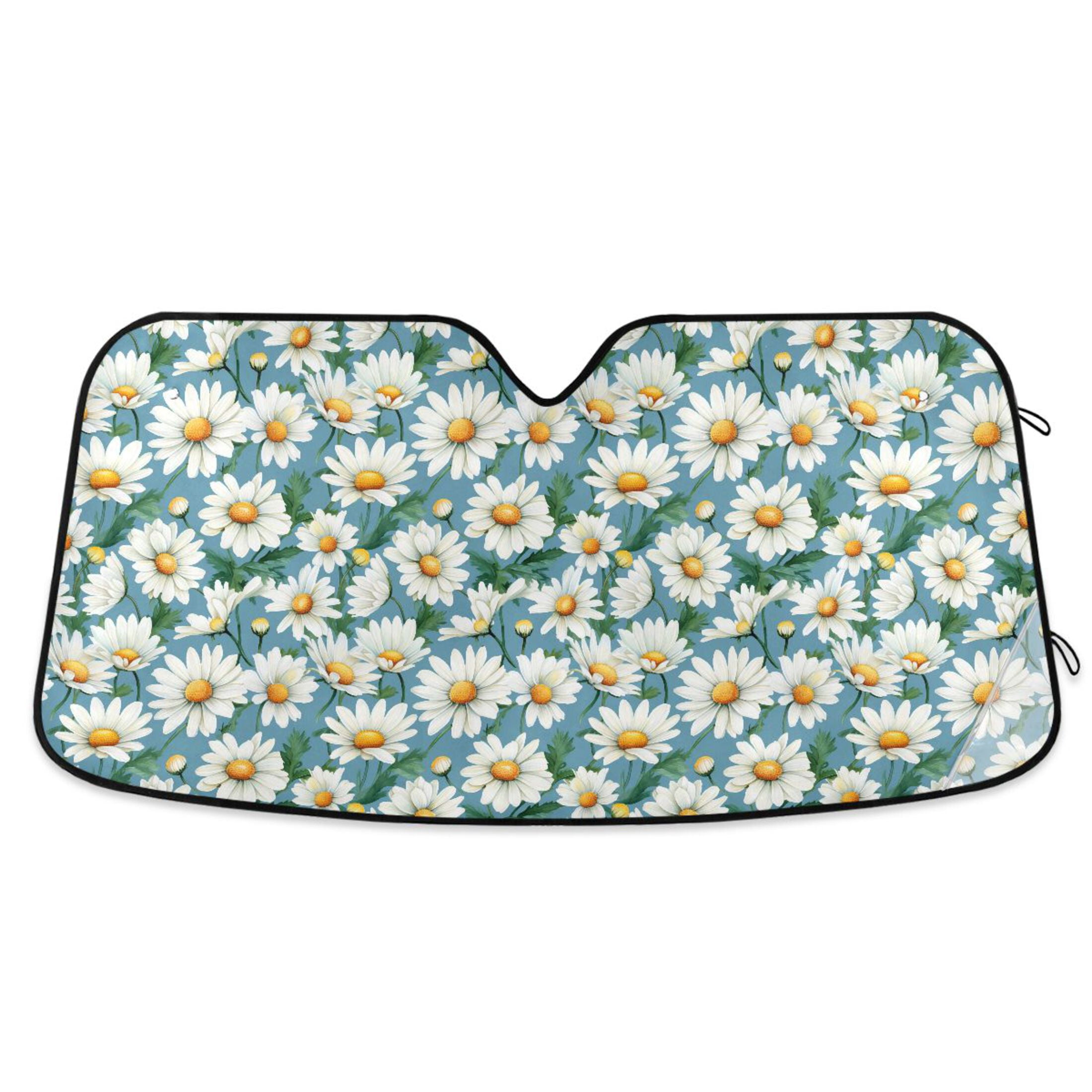 Daisy Flower and Bud Car Windshield Sun Shade Foldable Car Front Window ...