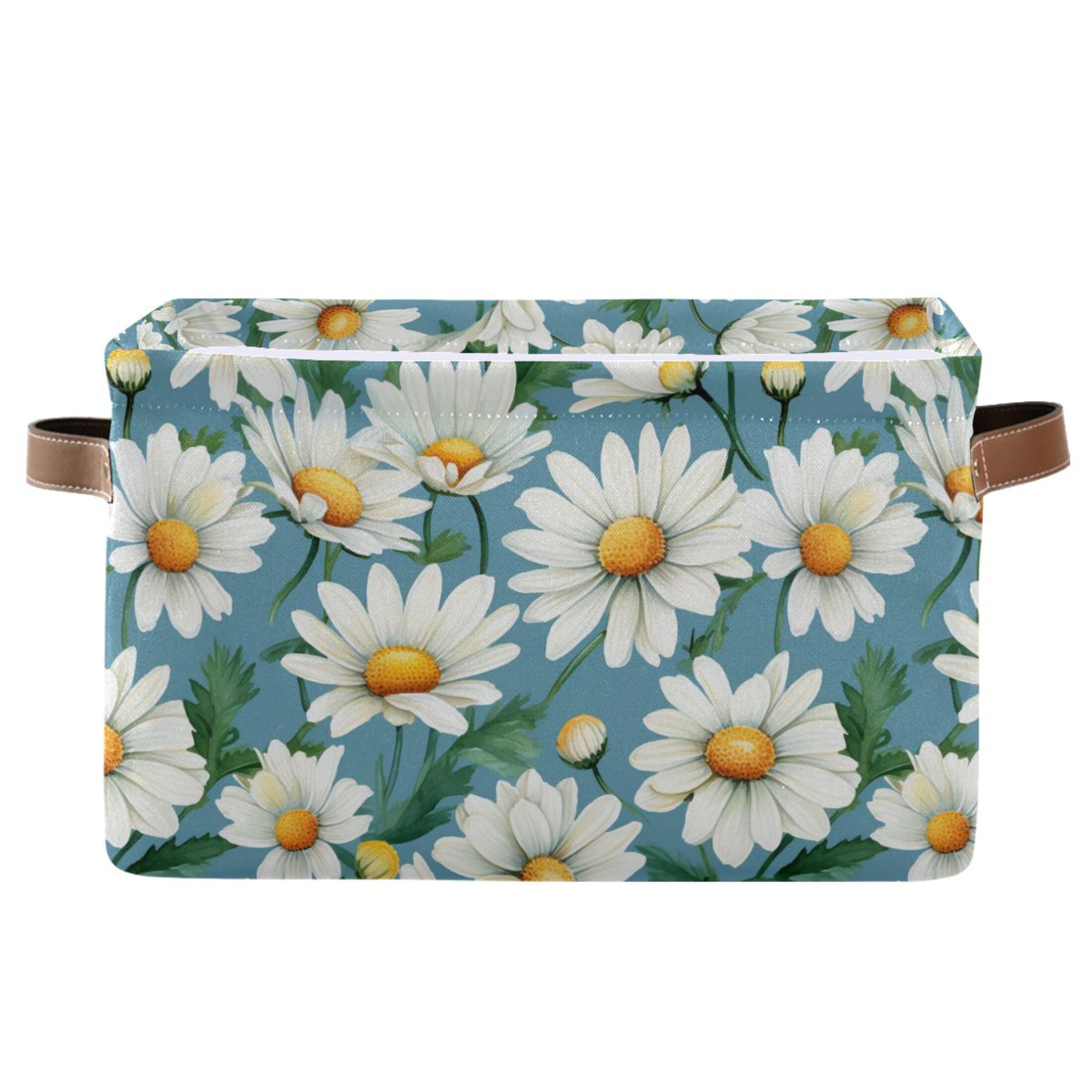 Daisy Flower and Bud Storage Bins with Handle Fabric Organizer Basket ...