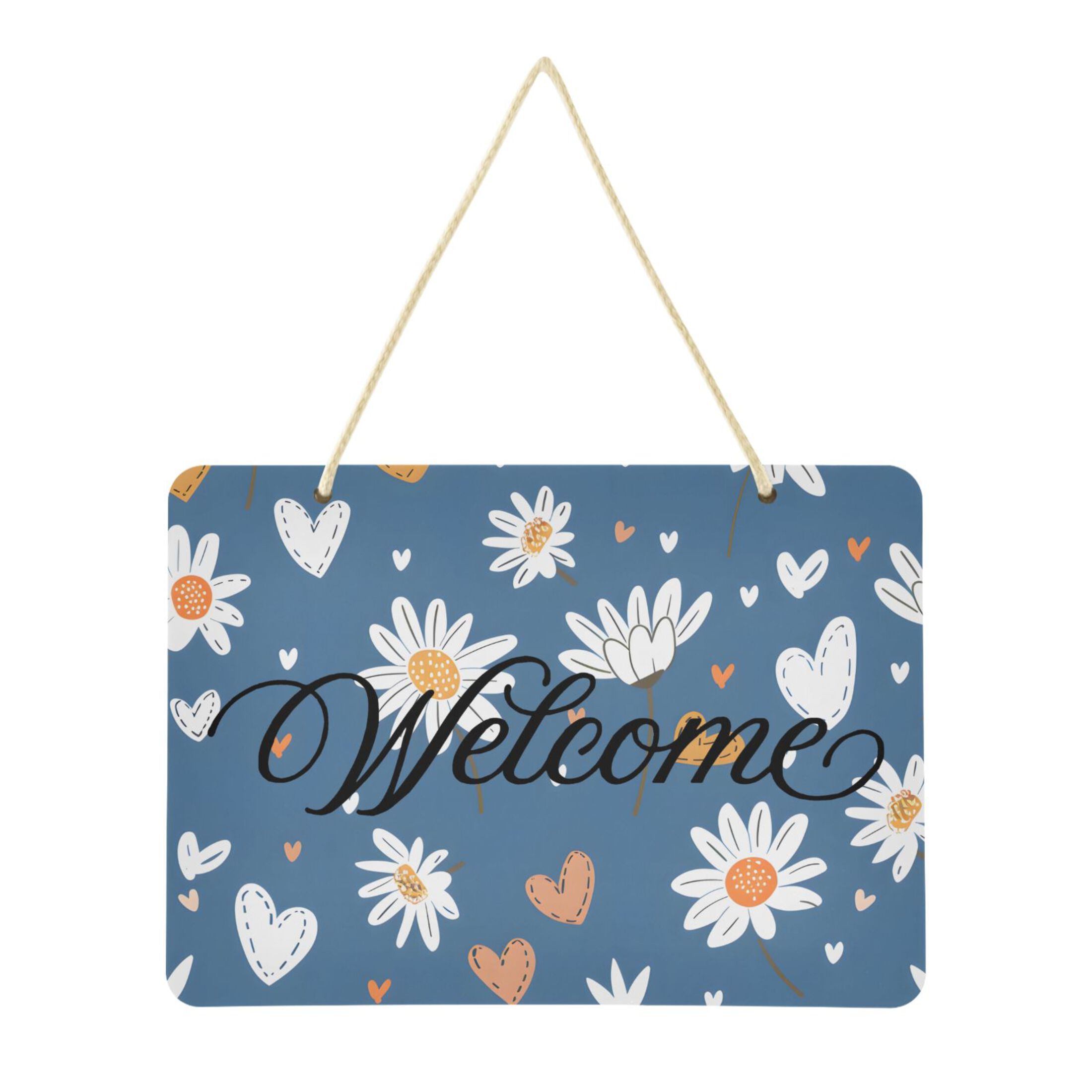 Daisy Flower and Heart Welcome Sign Front Door PVC 14x10 inch Hanger ...