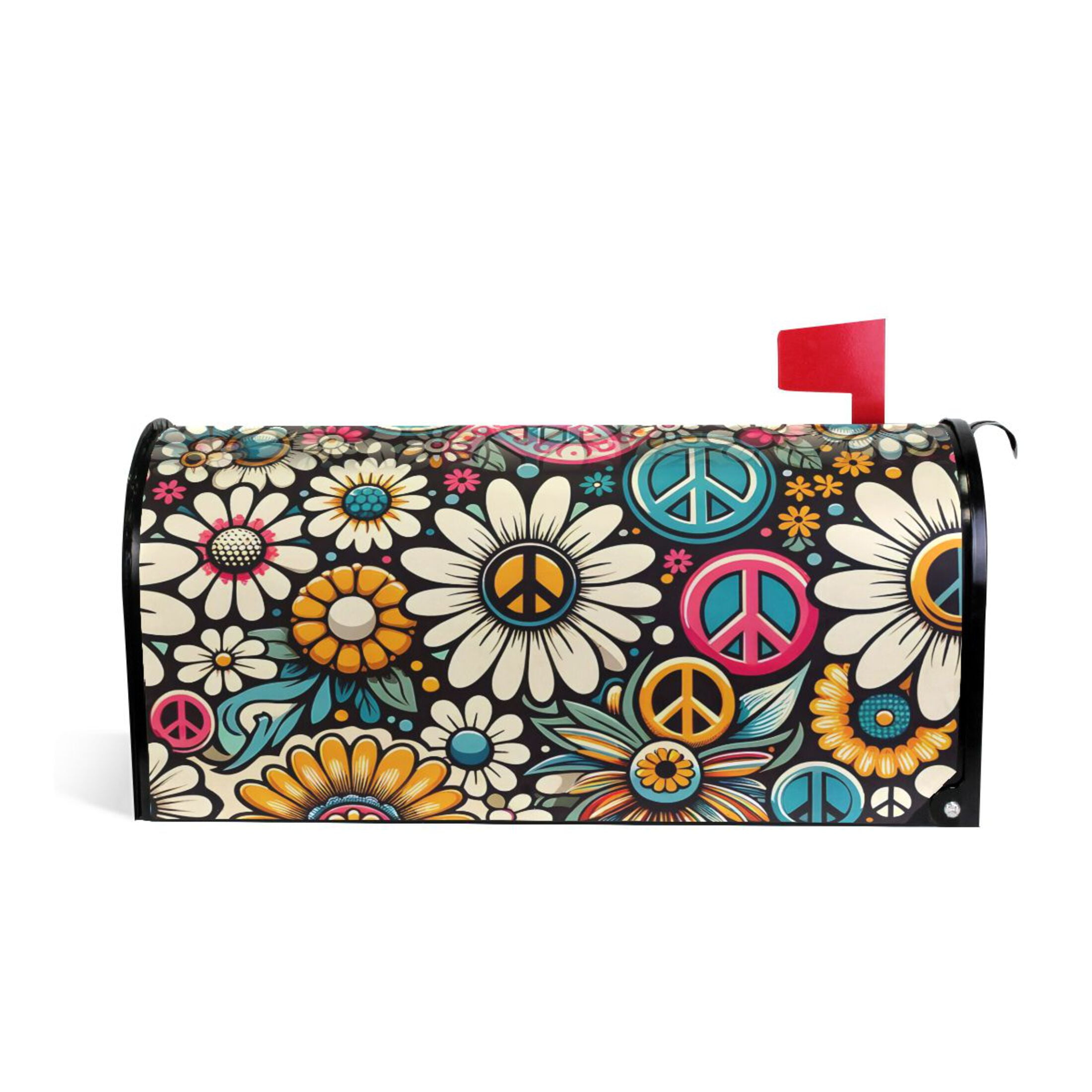 Daisy Flower and Peace Symbol Mailbox Covers Magnetic Post Box Cover ...