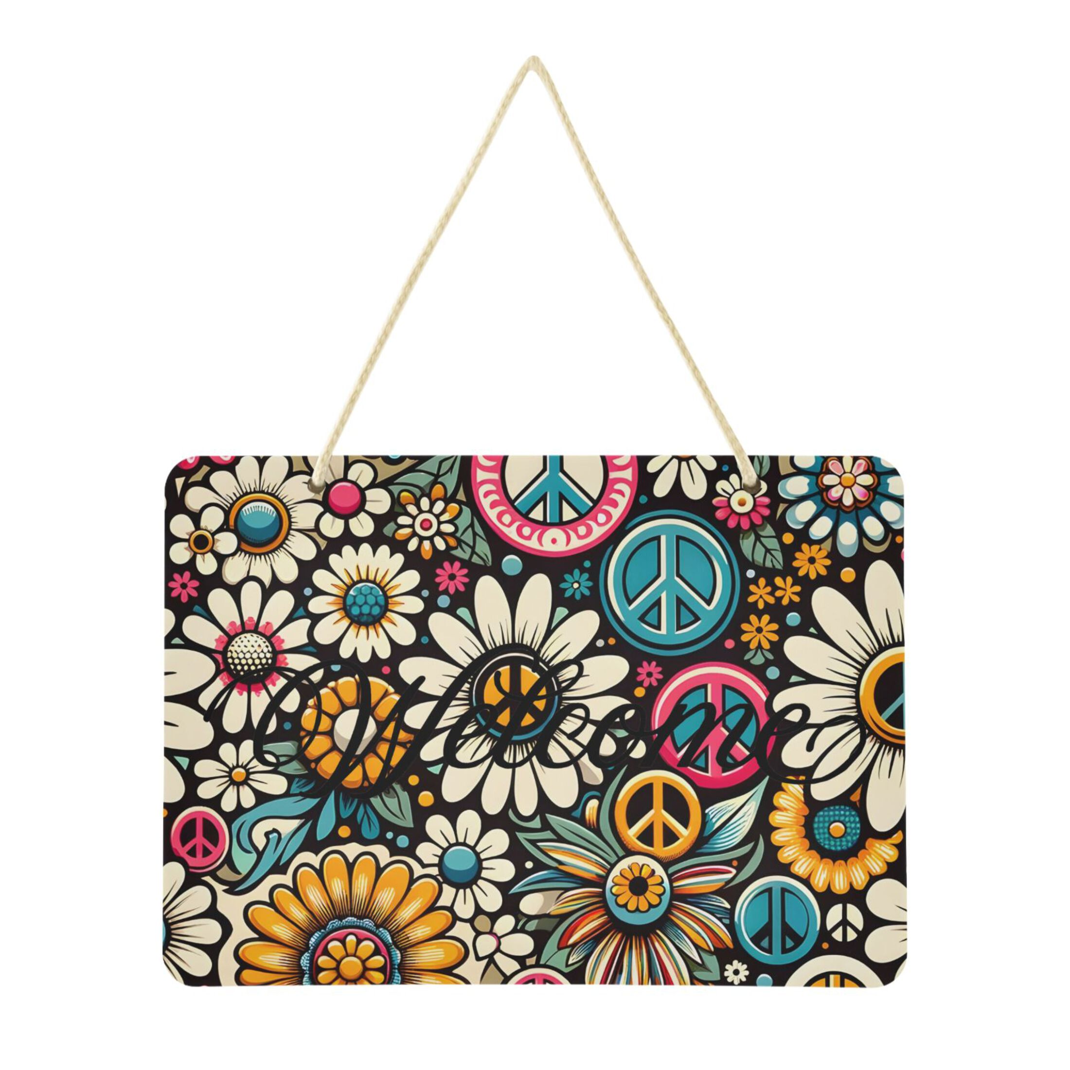 Daisy Flower and Peace Symbol Welcome Sign Front Door PVC 14x10 inch ...