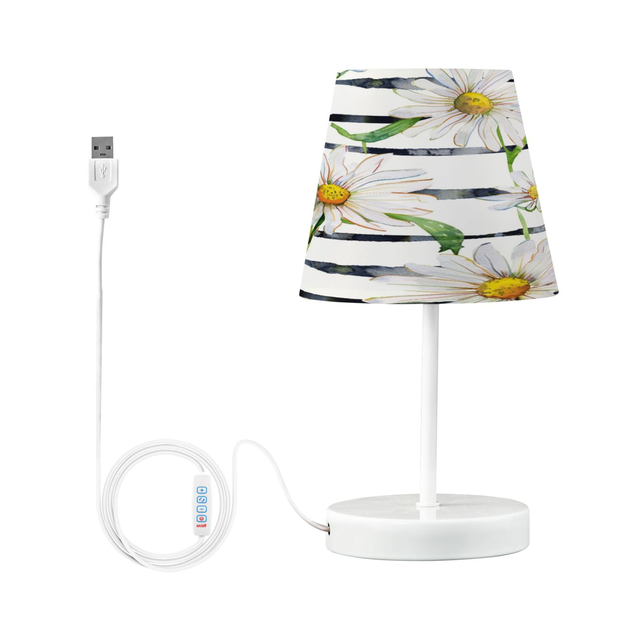 Daisy Flower on Black White Stripes Desk Lamp LED Table Nightstand ...