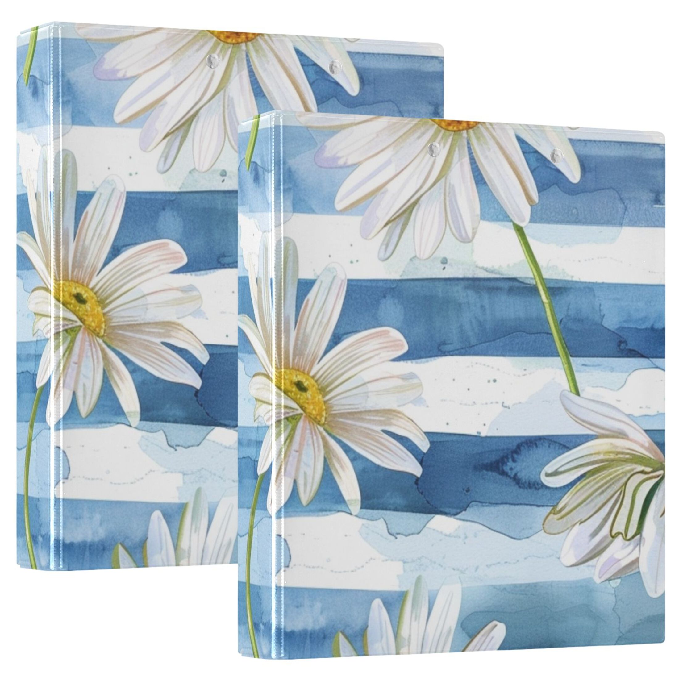Daisy Flower on Blue Stripe Hardcover 3 Ring Binder 1.5 inch Round ...
