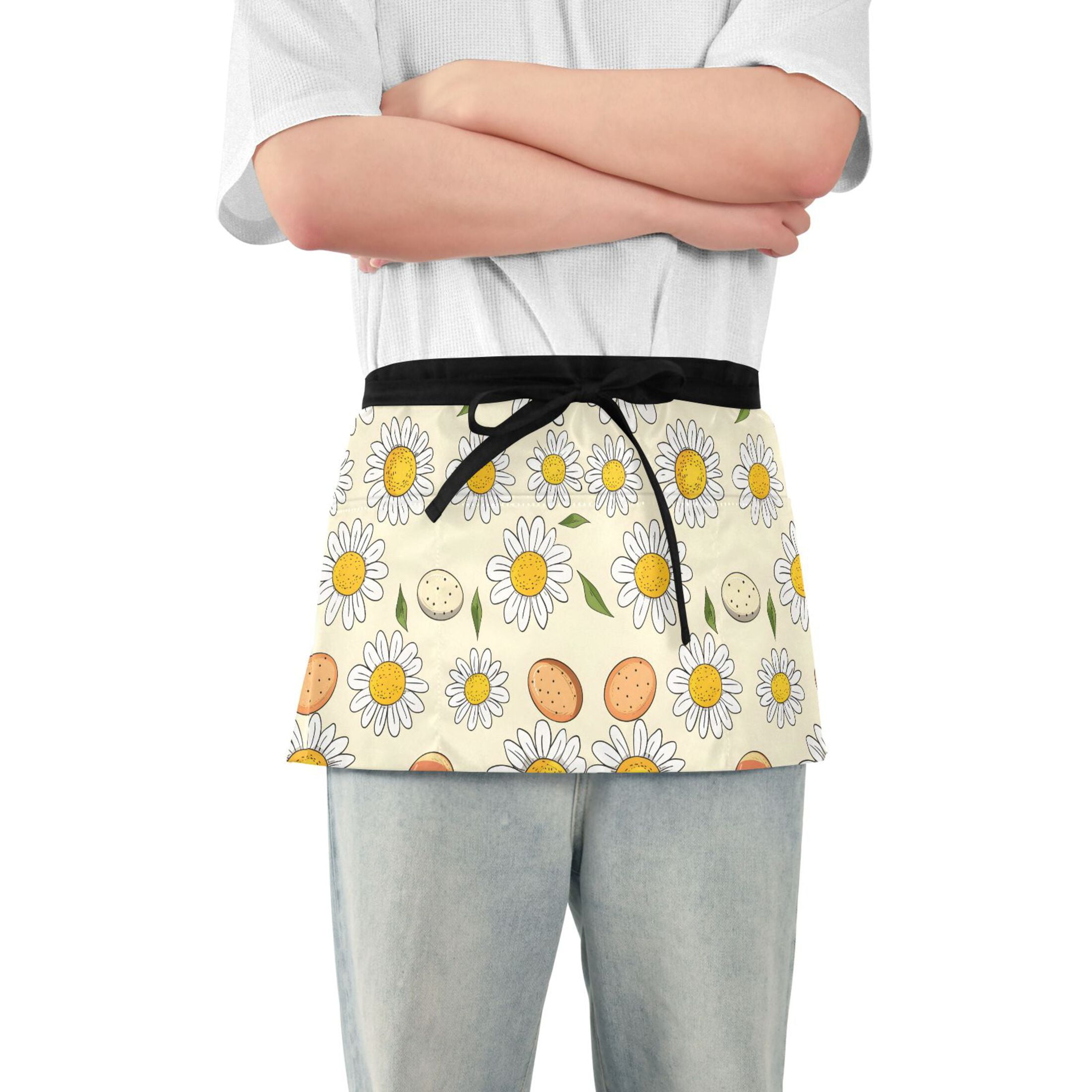 Daisy Flower with Eggs Server Apron with 3 Pockets Waterproof Waitress ...