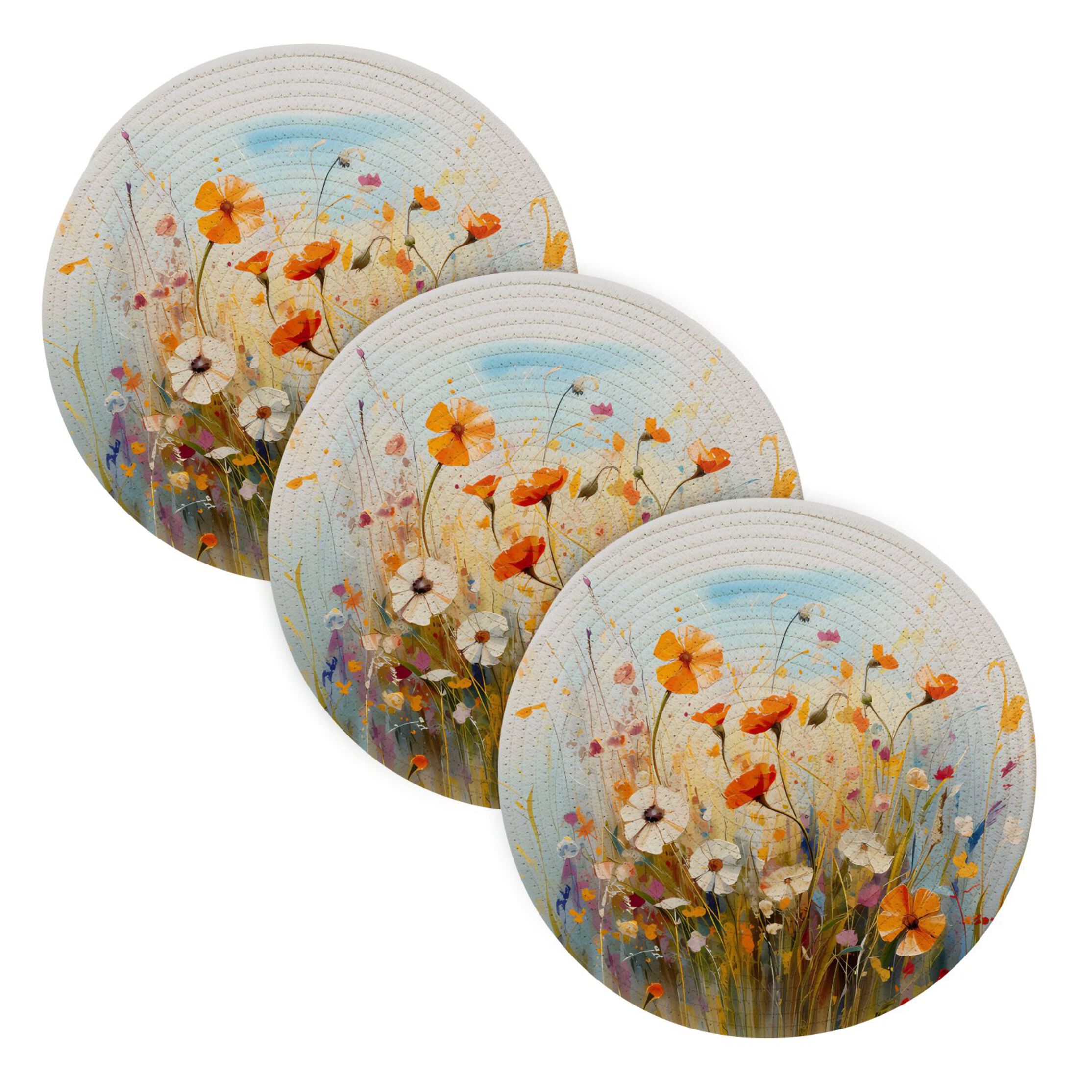 Daisy Flowers 3 PCs Pot Holders Trivets Kitchen 15" Cotton Pans Hot ...