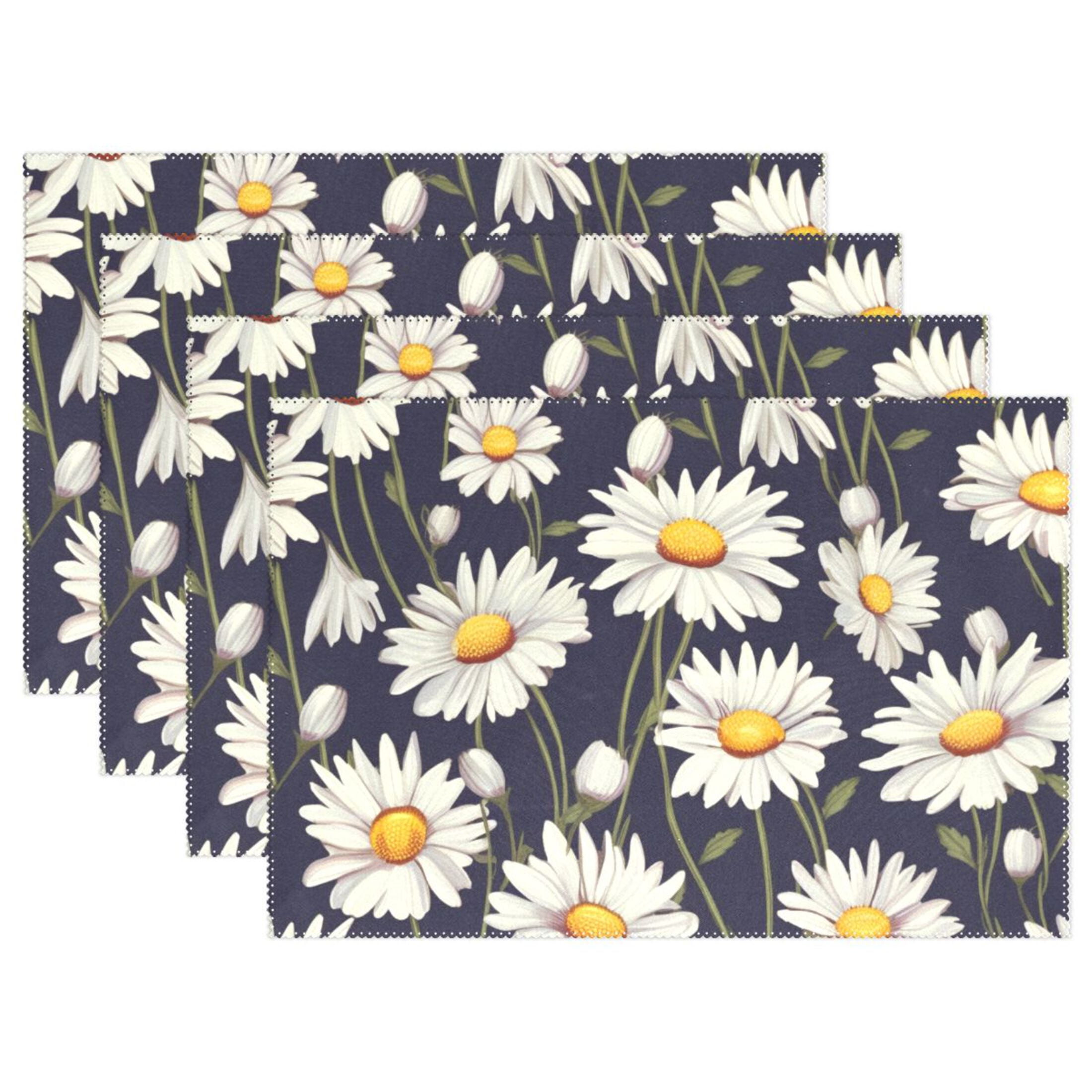 Daisy Flowers 4 PCs Placemats Set Linen Non-Slip Table Mat Rectangular ...