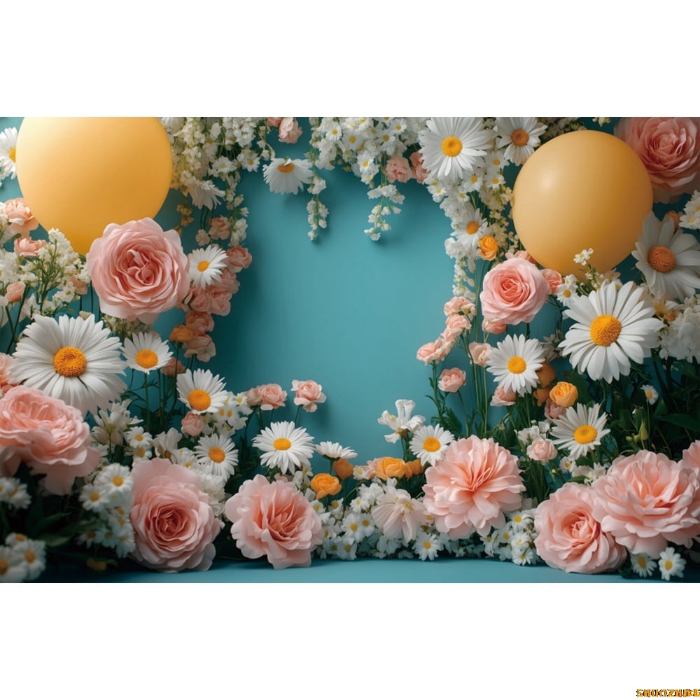 Daisy Flowers Balloon Photography Background Wall Portrait Backdrop ...