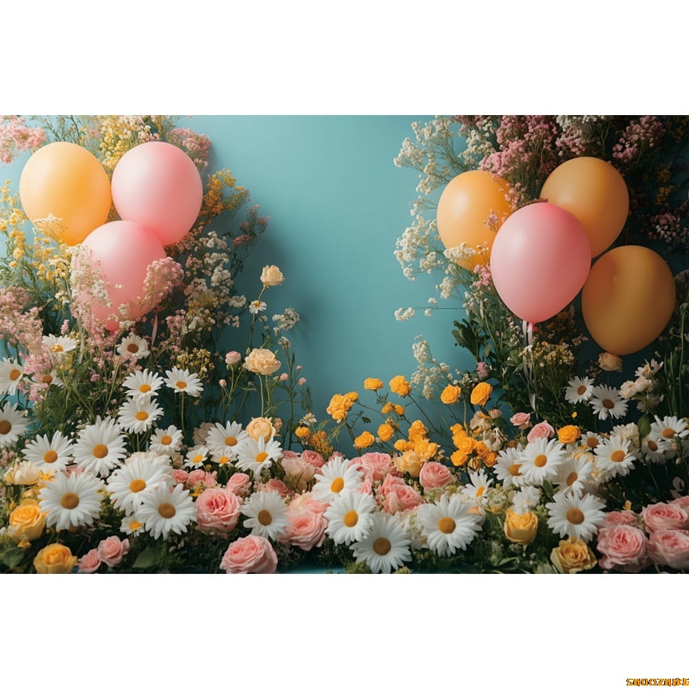 Daisy Flowers Balloon Photography Background Wall Portrait Backdrop ...