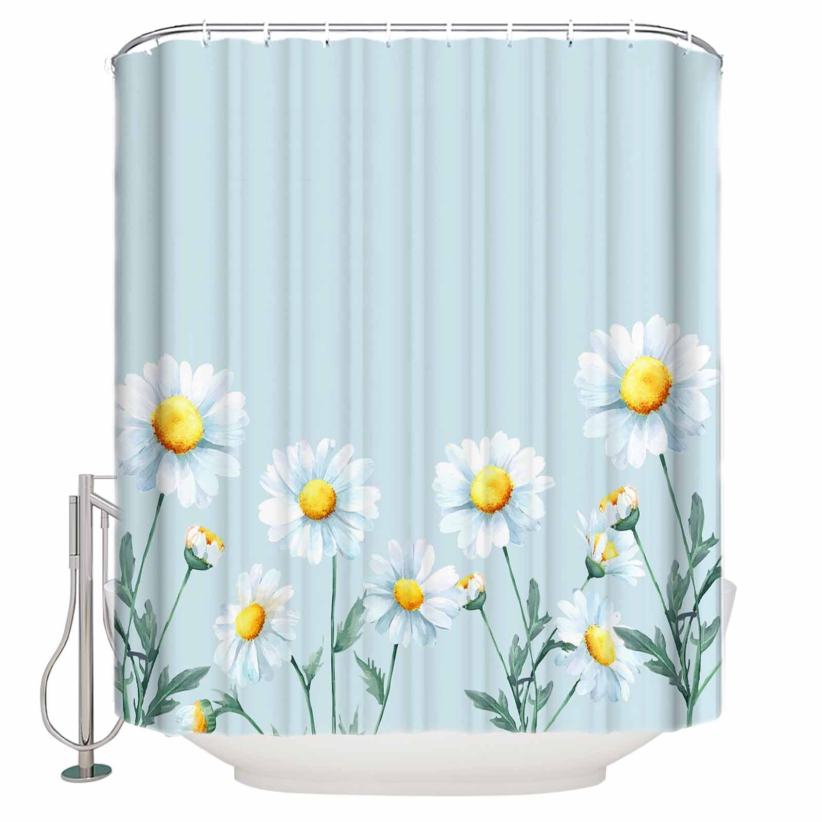 Daisy Flowers Bathroom Shower Curtains with 12 Hooks Polyester ...