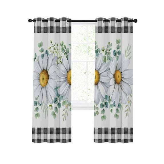 Daisy Flowers Blackout Curtains for Bedroom Living Room, White Floral ...