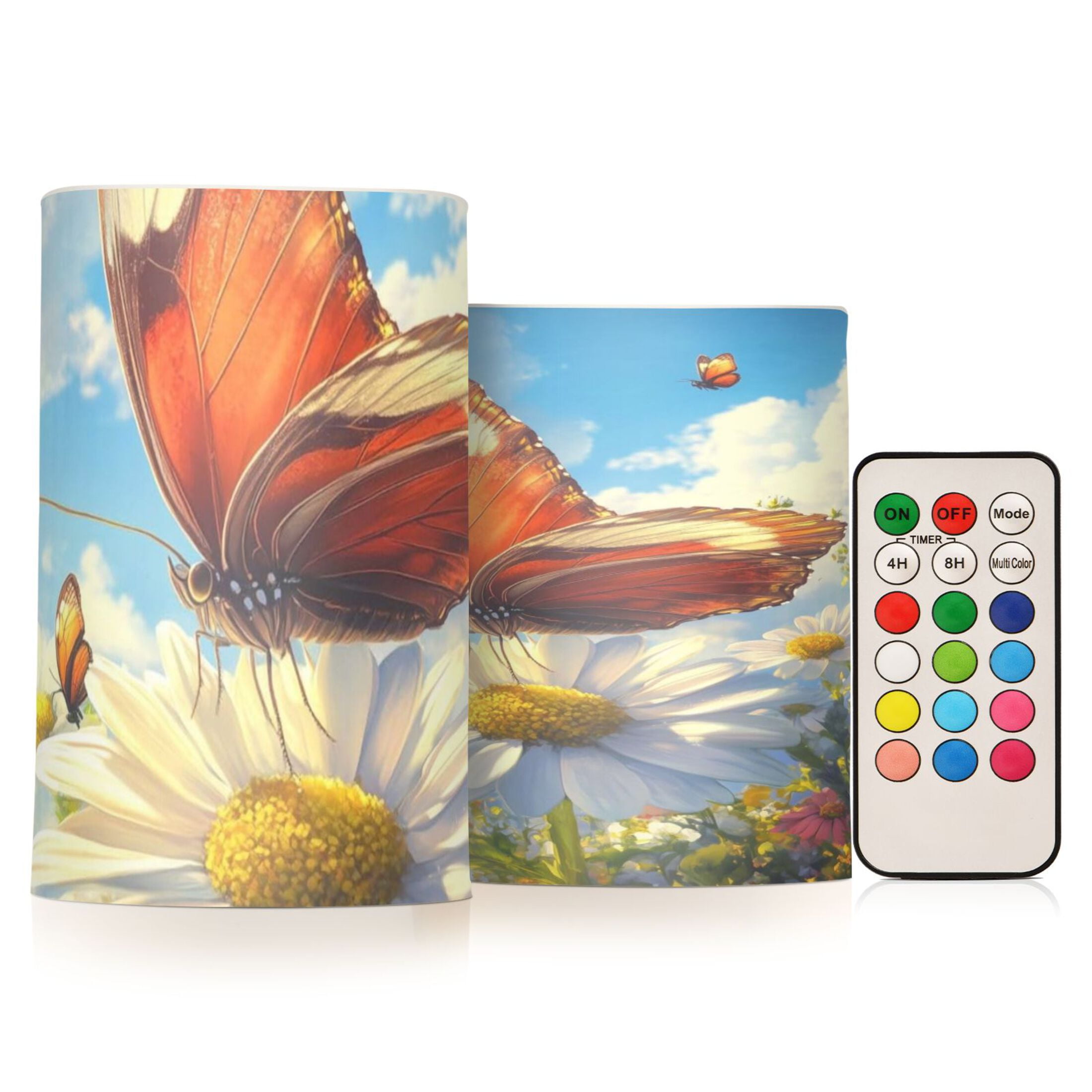 Daisy Flowers Butterfly Flickering Flameless Candles Battery Operated ...
