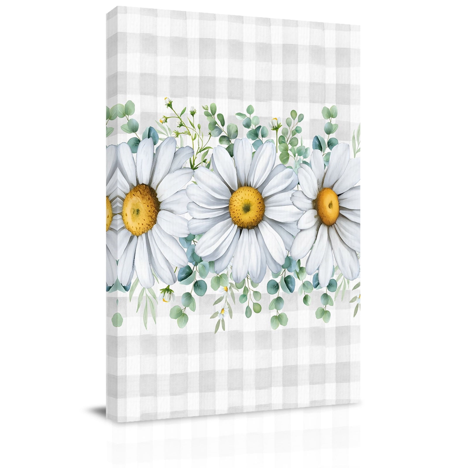 Daisy Flowers Canvas Wall Art for Living Room, White Floral Eucalyptus ...