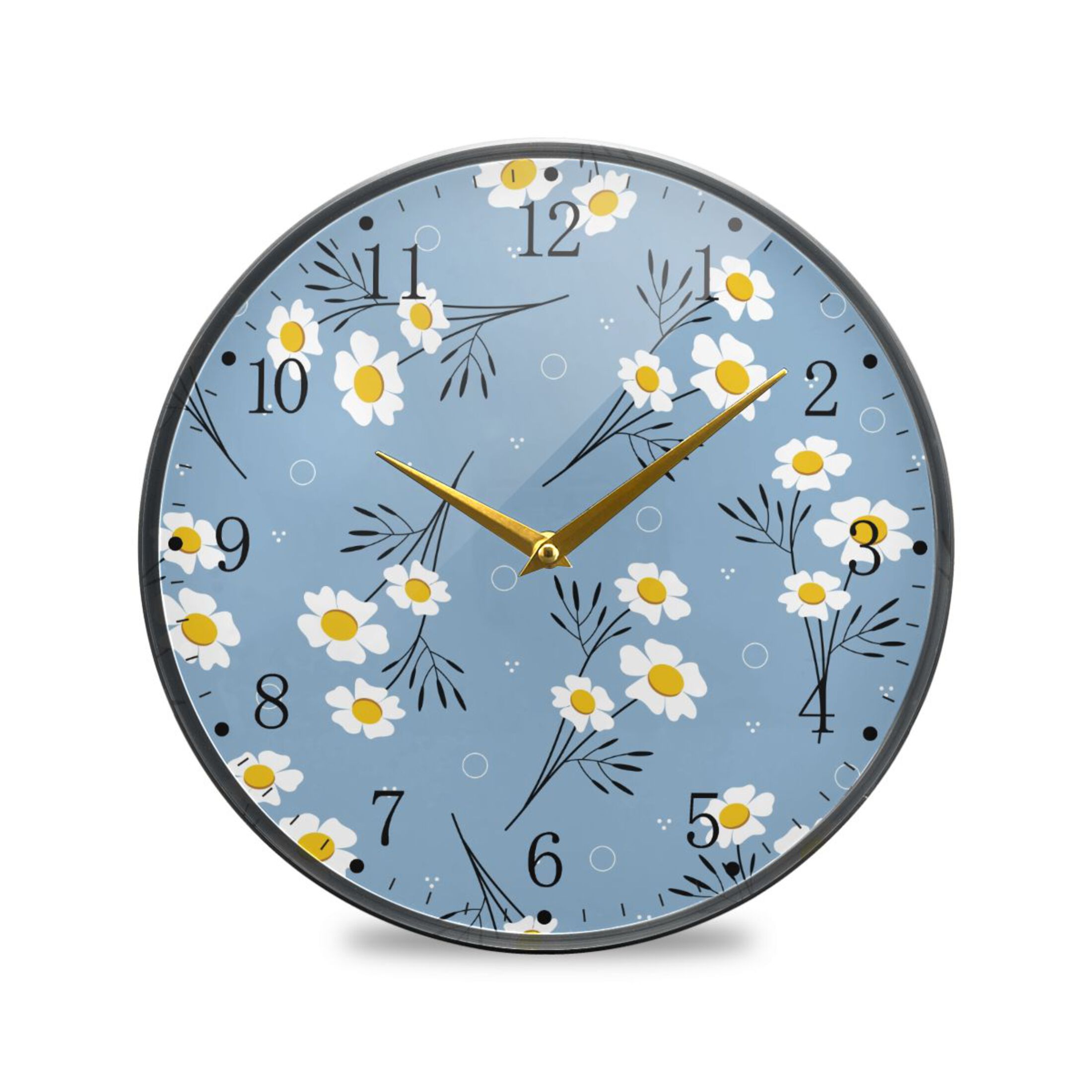 Daisy Flowers Chamomile on Blue Acrylic Wall Clocks Quiet Round Clock ...