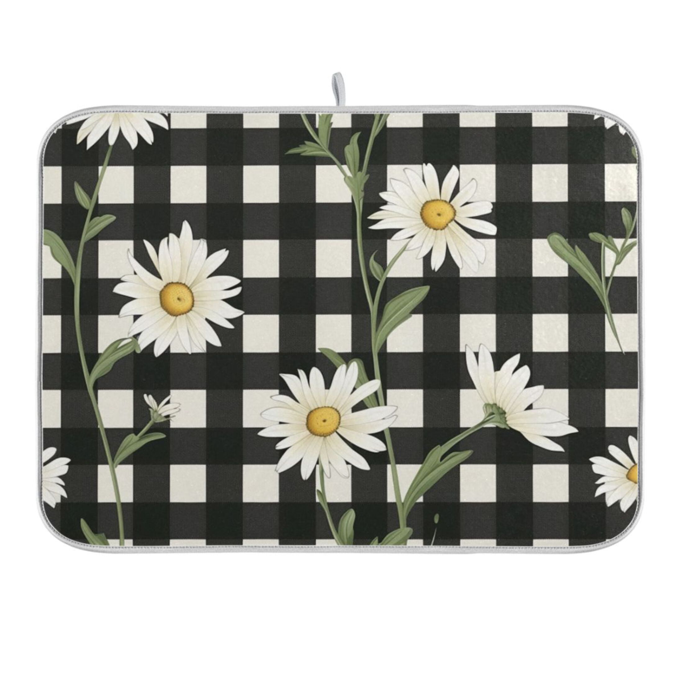 Daisy Flowers on Checkered Dish Drying Mat for Kitchen Counter 18x24 In ...