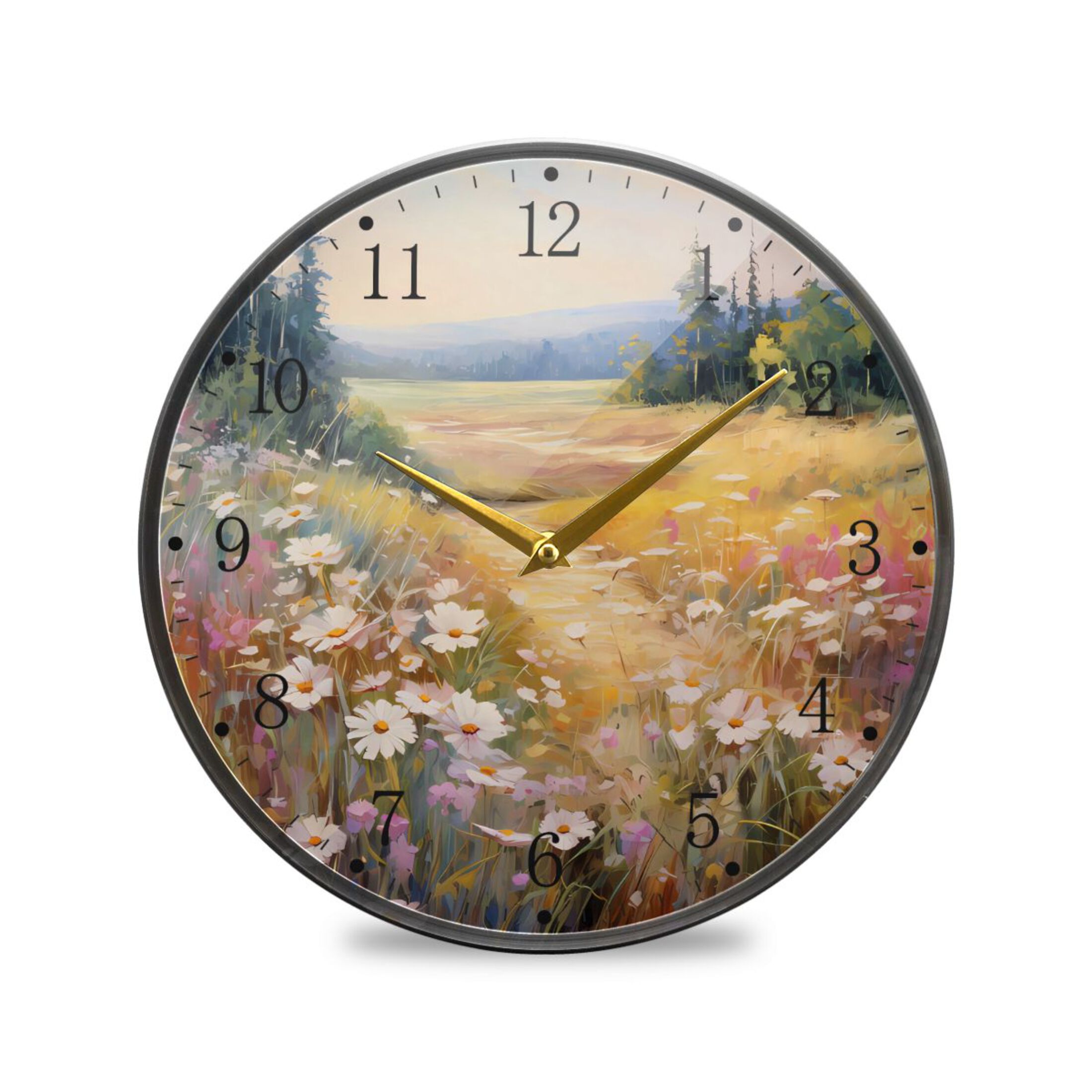 Daisy Flowers Field Acrylic Wall Clocks Quiet Round Clock Battery ...