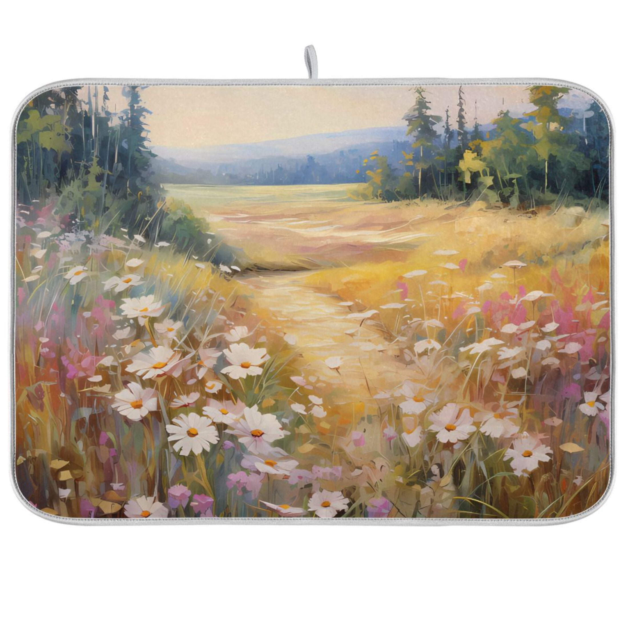Daisy Flowers Field Dish Drying Mat Microfiber Kitchen Mats Large ...