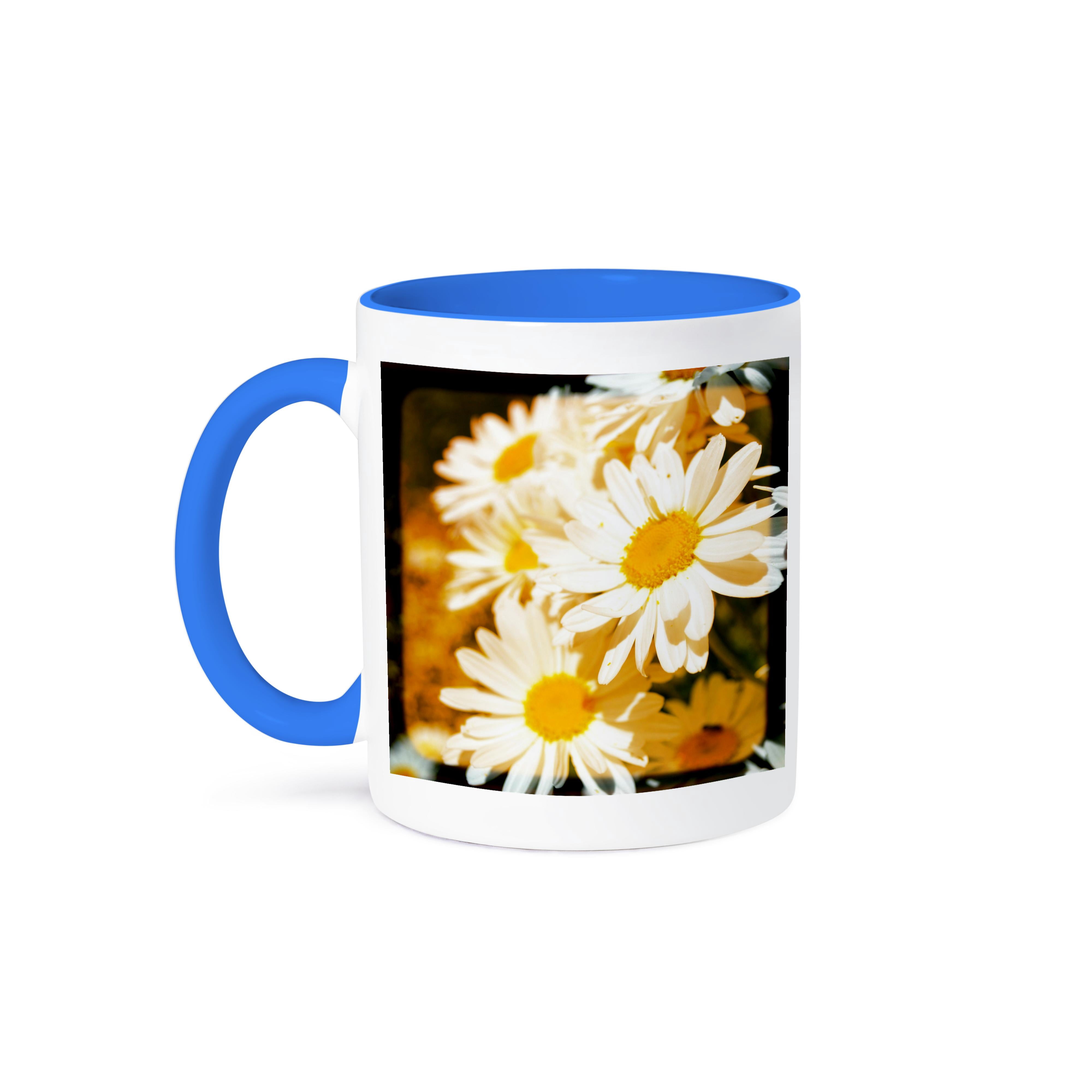 Daisy Flowers- Floral Photography- Nature, 15oz Two-Tone Blue Mug ...