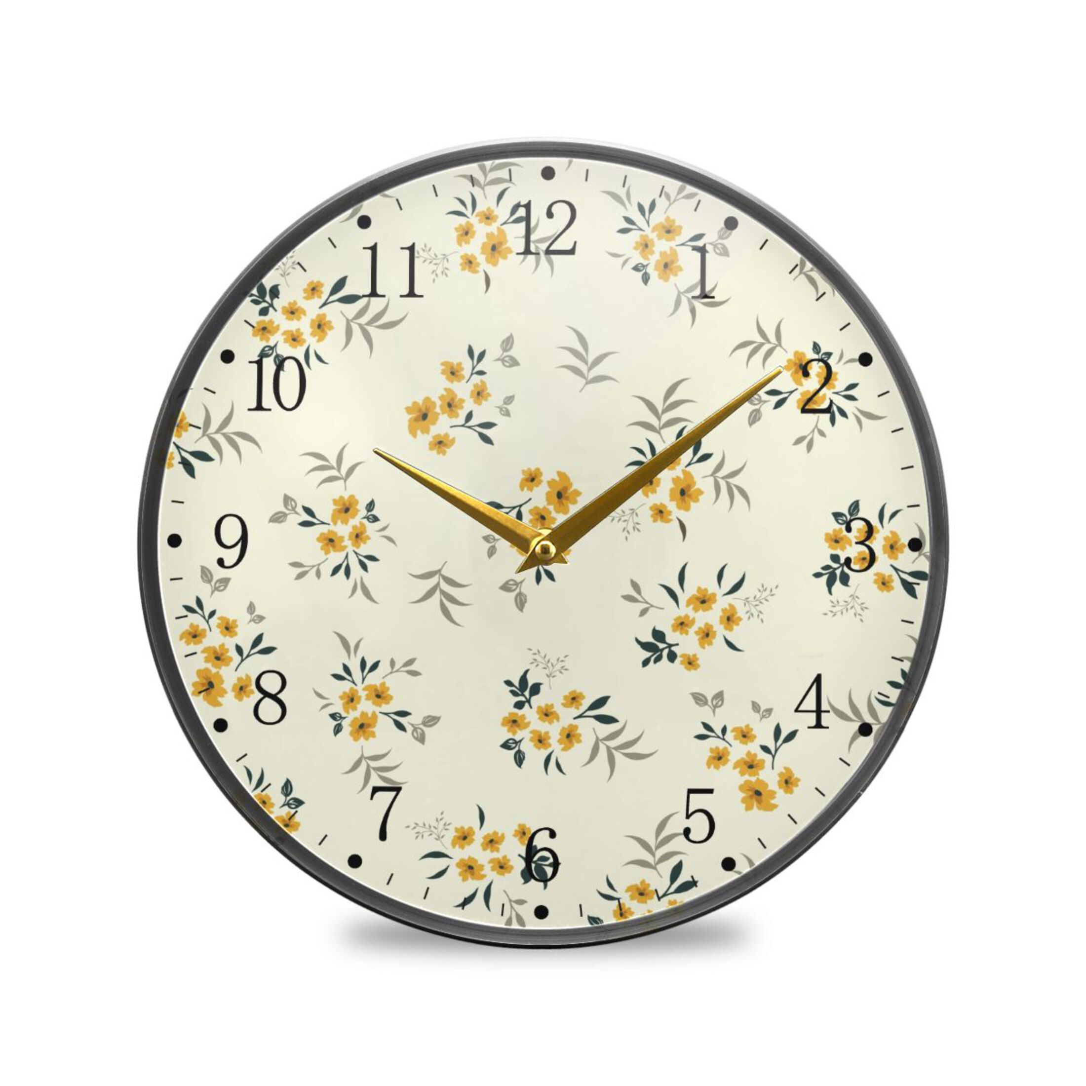 Daisy Flowers Floral on Yellow Acrylic Wall Clocks Quiet Round Clock ...