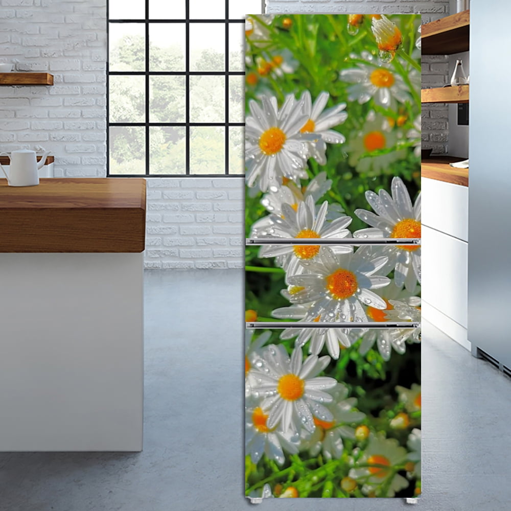 Daisy Flowers Fridge Fridge Door Cover Sticker Floral Vinyl Vegetable ...