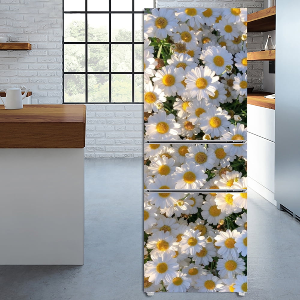 Daisy Flowers Fridge Fridge Door Cover Sticker Floral Vinyl Vegetable ...