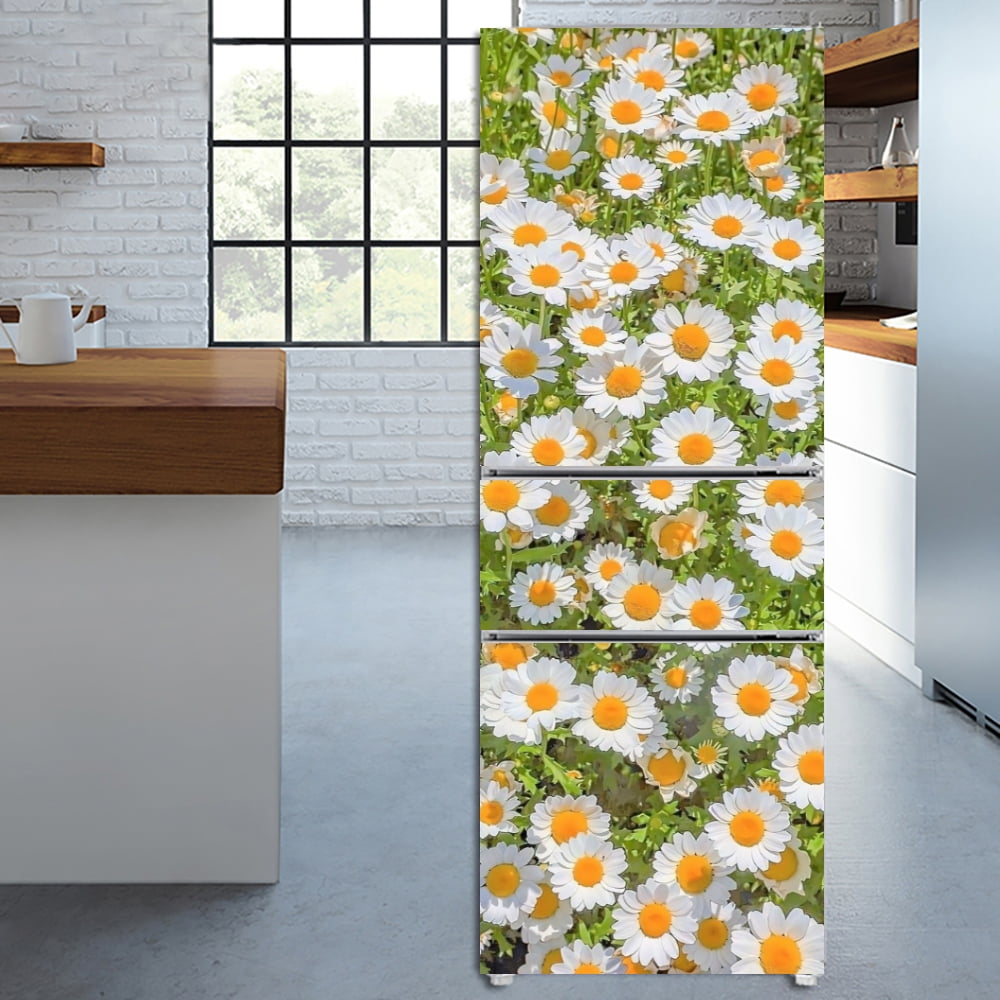 Daisy Flowers Fridge Fridge Door Cover Sticker Floral Vinyl Vegetable ...