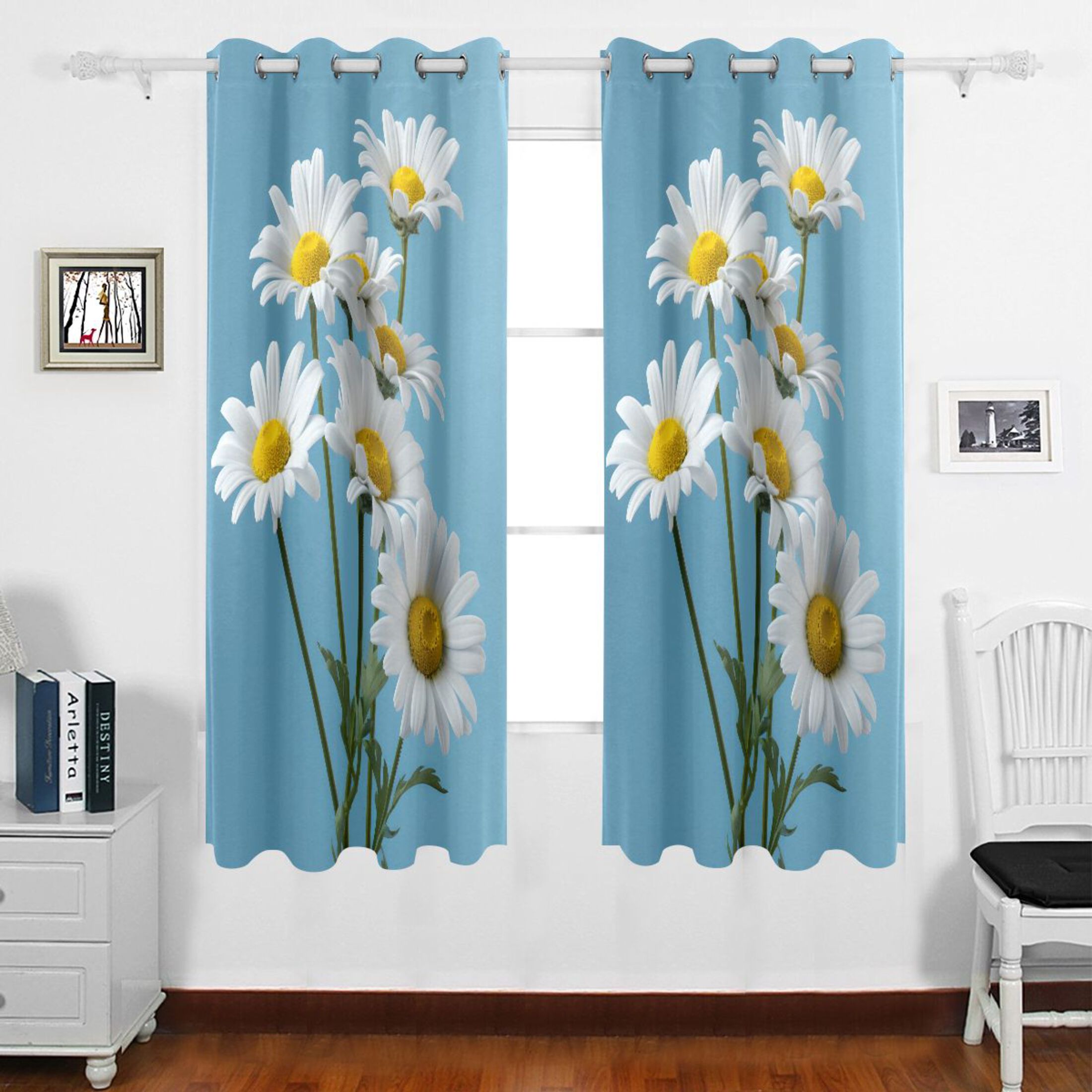 Daisy Flowers Grommet Blackout Curtains Thermal Insulated Window ...