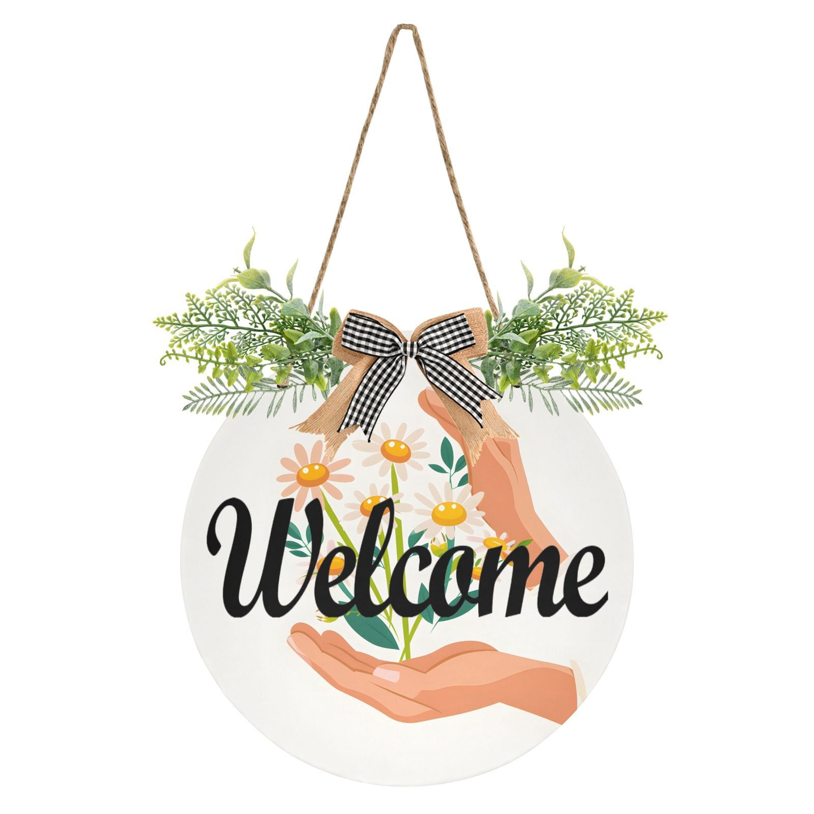 Daisy Flowers Hands Welcome Sign for Front Door Wreath Door Sign for ...