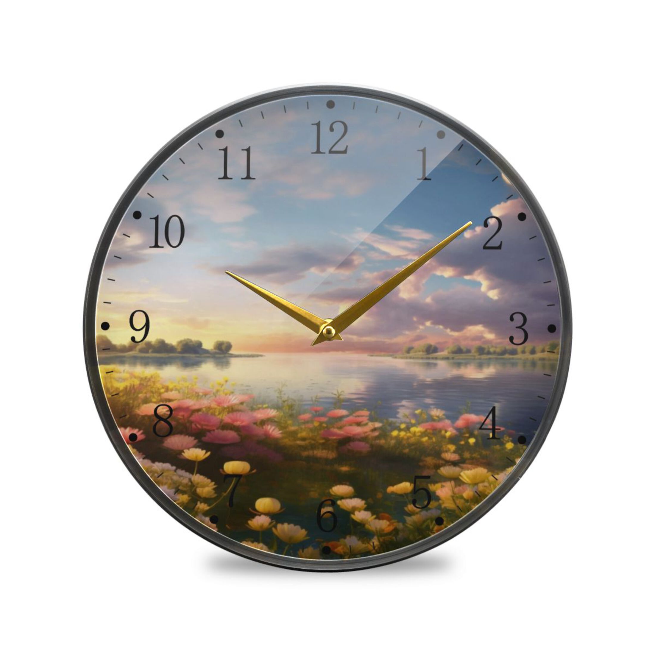 Daisy Flowers Landscape Acrylic Wall Clocks Quiet Round Clock Battery ...