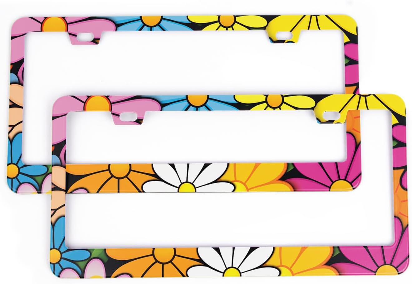 Daisy Flowers License Plate Frames - 2 Pack Colorful Flower Car Plate ...