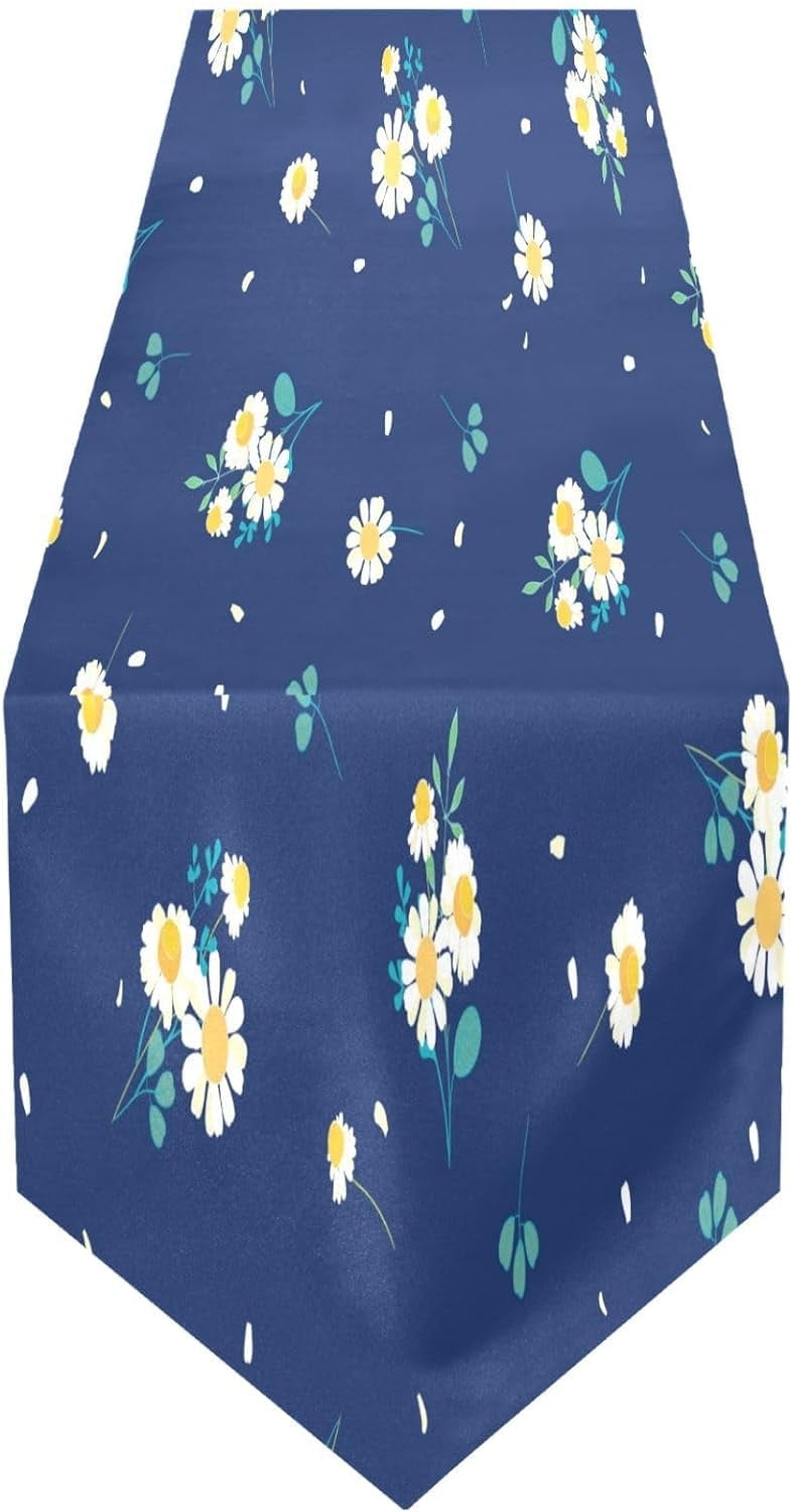 Daisy Flowers Navy Table Runner, Farmhouse Table Runner, Dresser Scarf ...