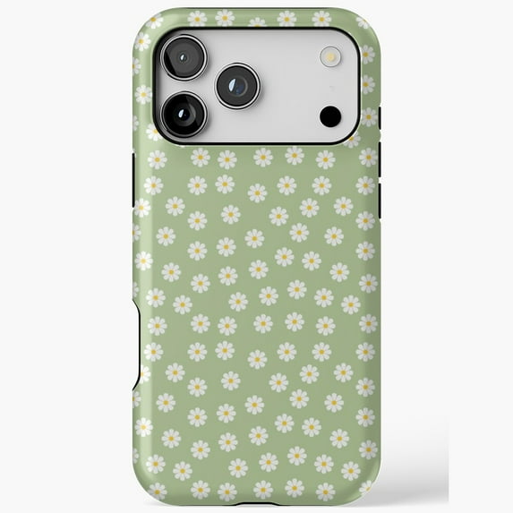 Daisy Flowers Pattern Green Background iPhone Case 17 16 15 14 13 12 11 ...