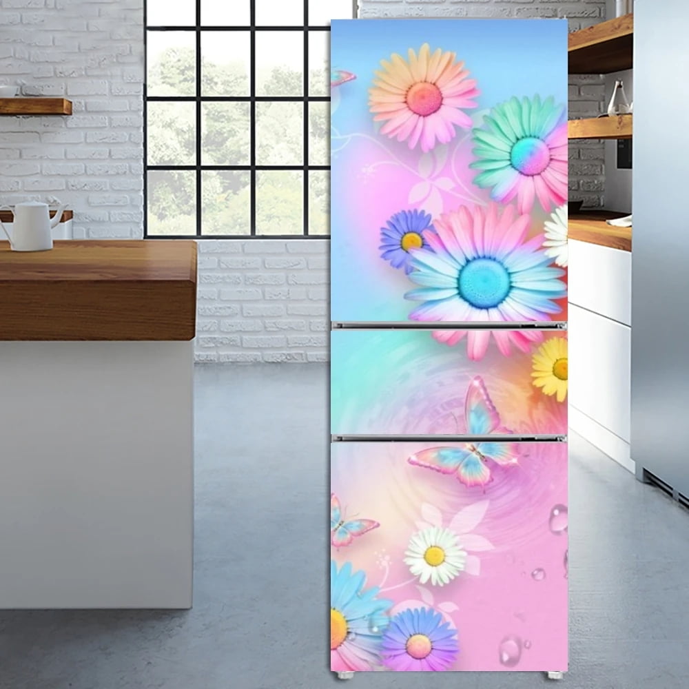 Daisy Flowers Pattern Refrigerator Sticker rative Self-adhesive Fridge ...