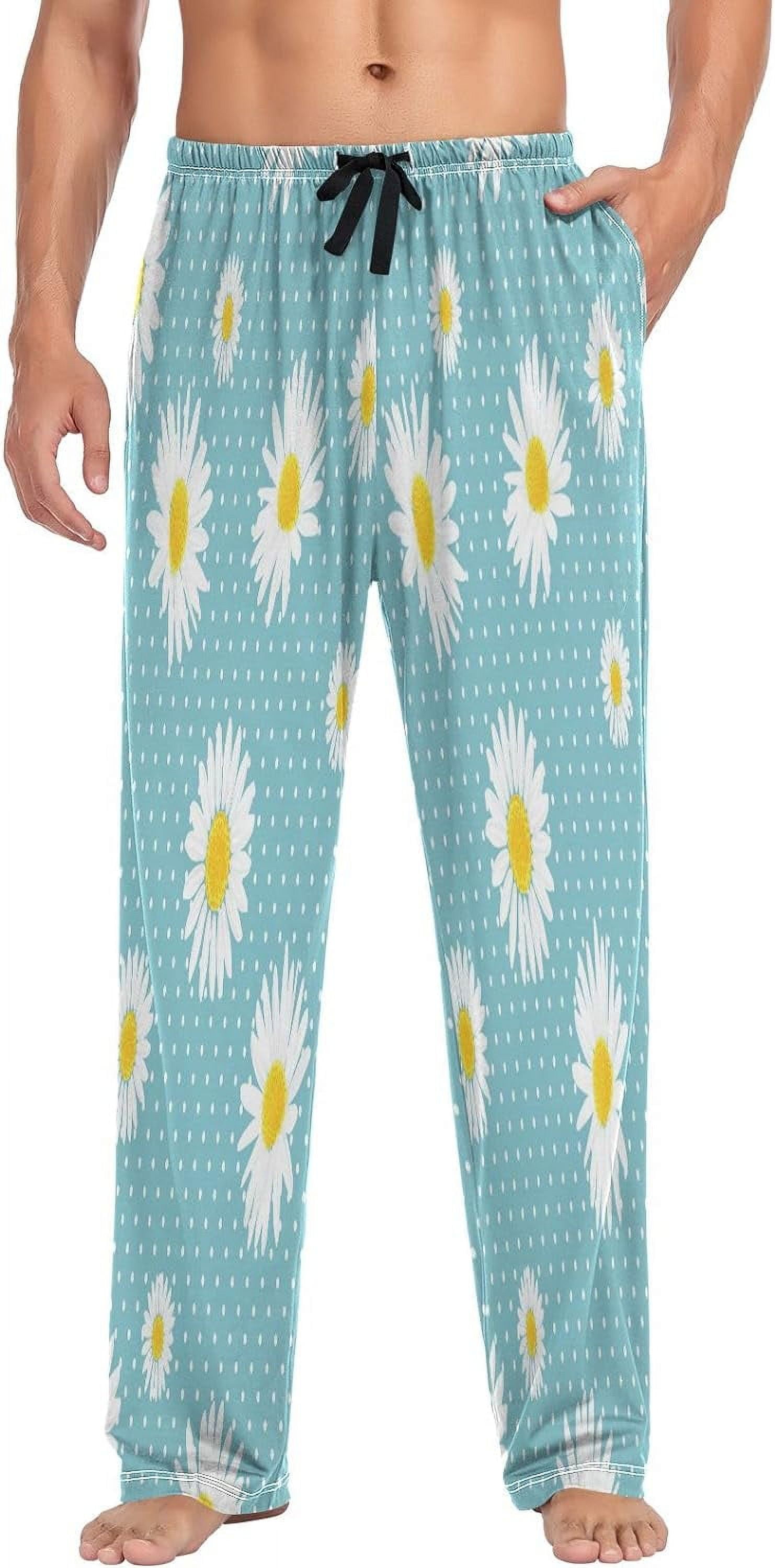 Daisy Flowers Polka Dot Blue Men's Pajama Pants Lightweight Sleepwear ...