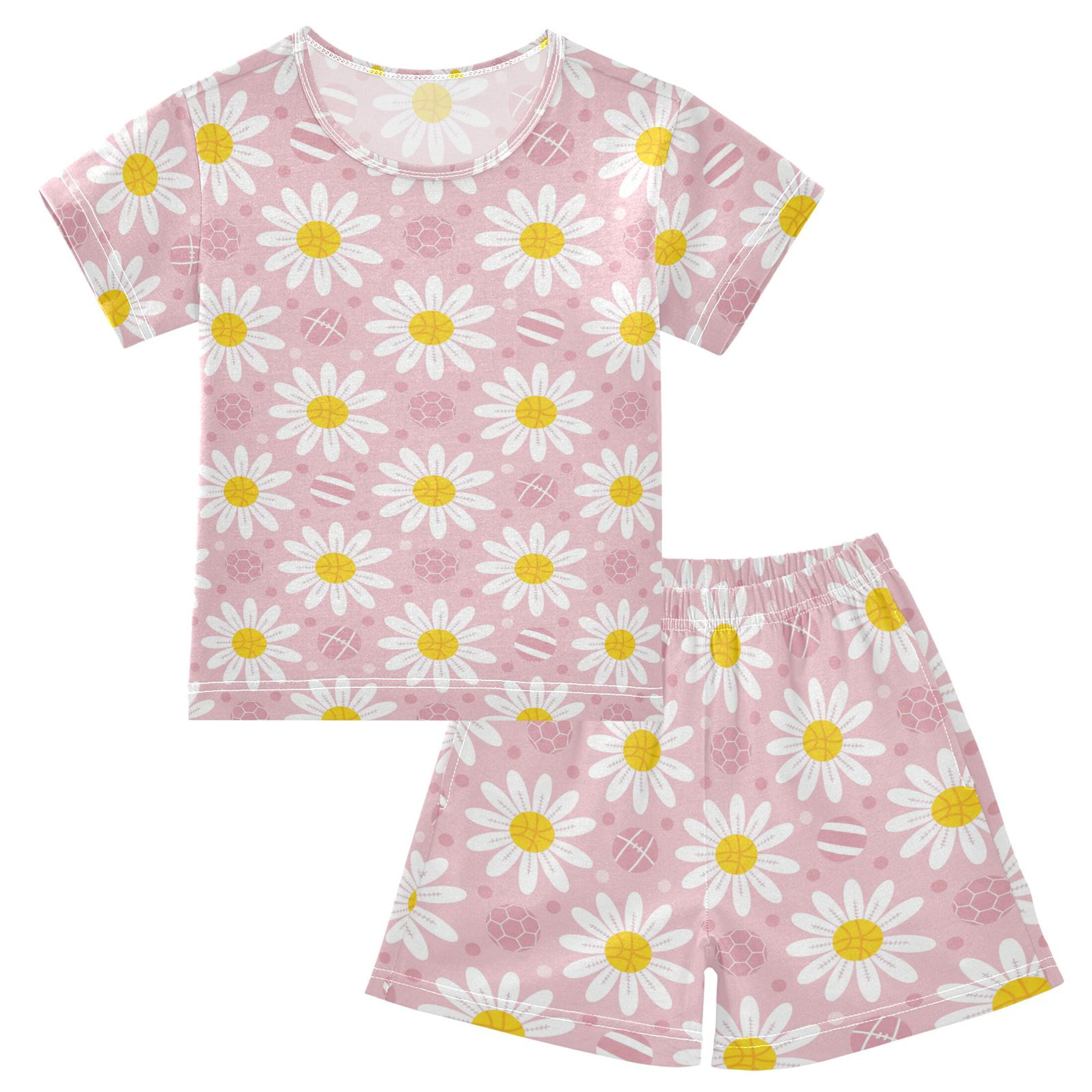 Daisy Flowers Polka Dots Summer Pajama Set Soft Cotton Short Sleeve ...