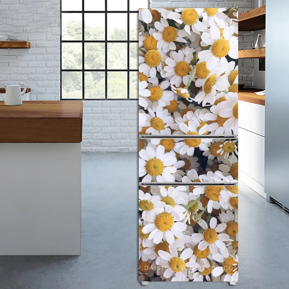 Daisy Flowers Refrigerator Sticker Door Cover Sticker Vinyl Freezer Art ...