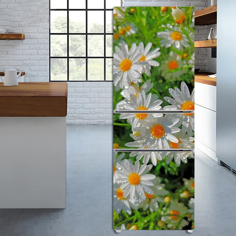 Daisy Flowers Refrigerator Sticker Door Cover Sticker Vinyl Freezer Art ...