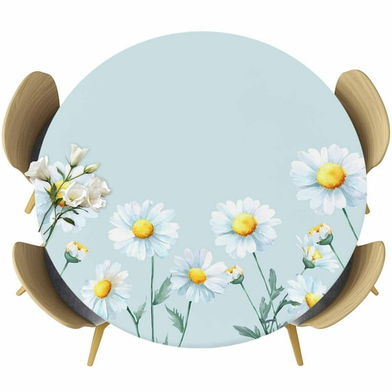 Daisy Flowers Round Tablecloth, Fitted Table Cover with Elastic for 55 ...