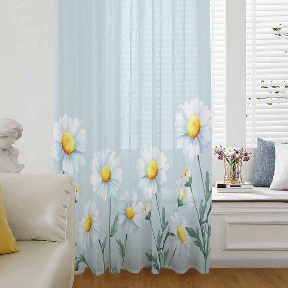 Daisy Flowers Semi Sheer Curtains Drapes for Living Room, Bedroom ...