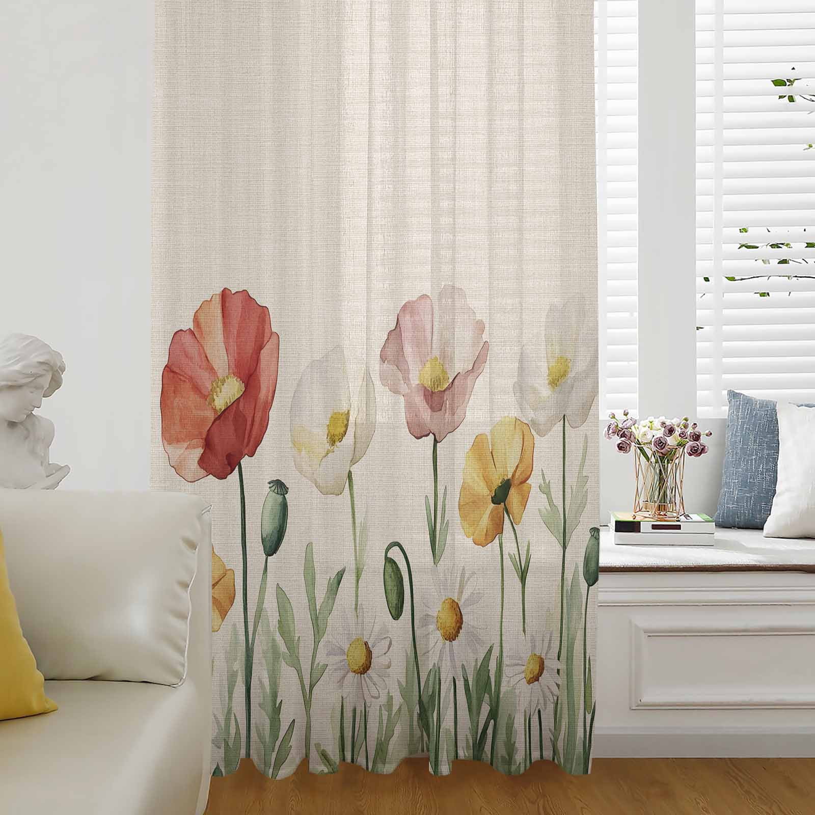 Daisy Flowers Semi Sheer Curtains Drapes for Living Room, Bedroom ...