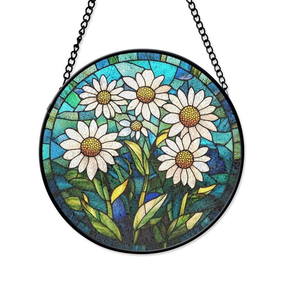Daisy Flowers Stained Glass Window Hanging - Bright Floral Suncatcher ...