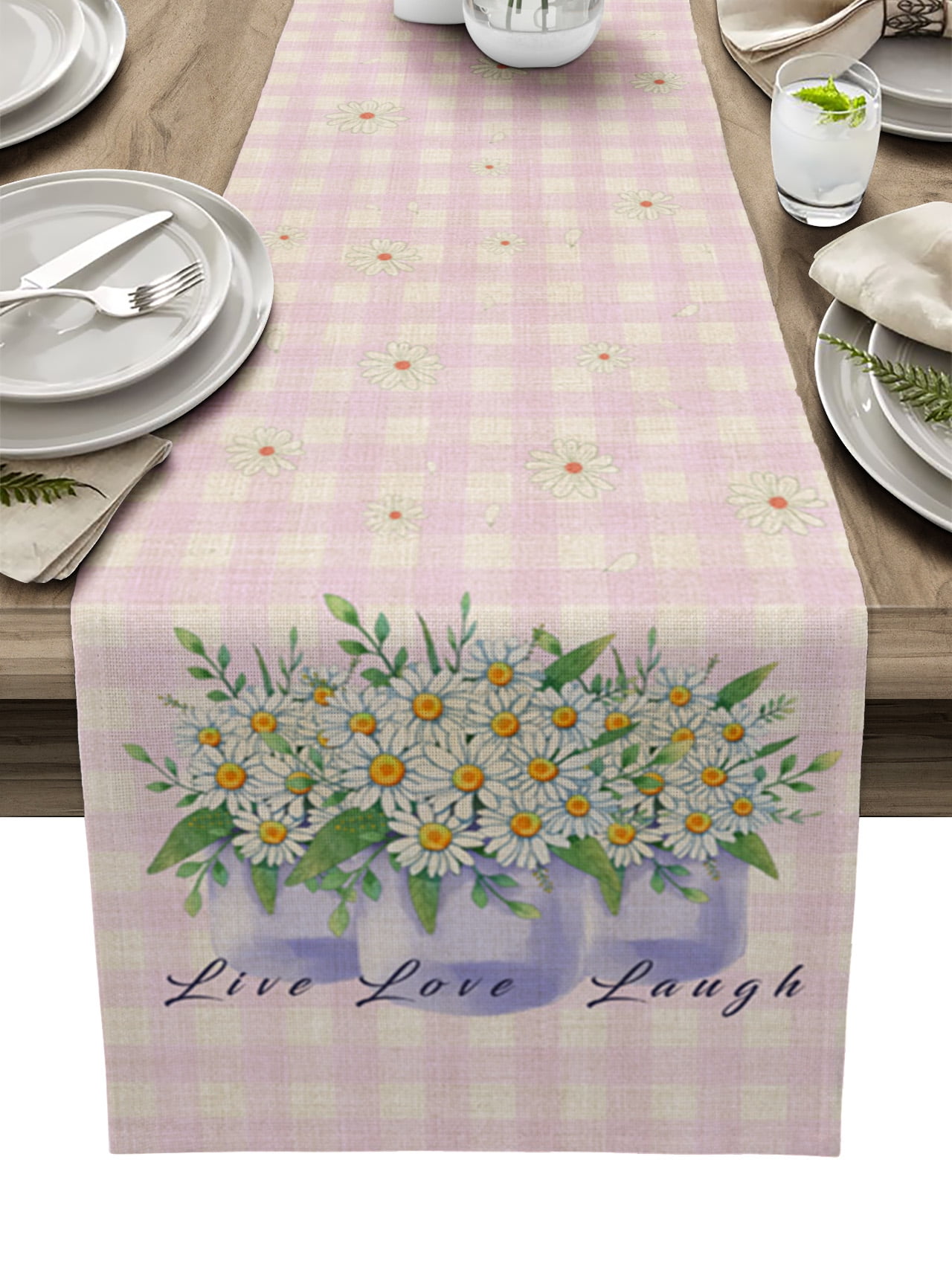 Daisy Flowers, Table Runner 72 Inches, Vintage Florals Pink Buffalo ...