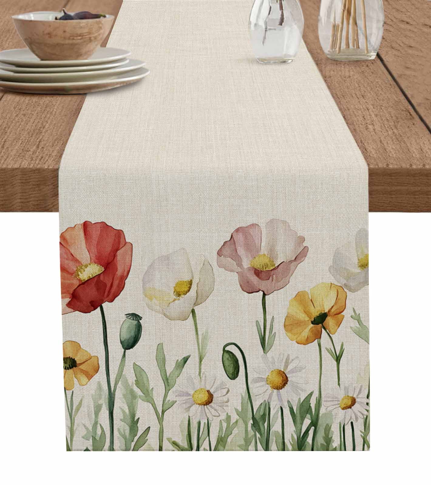 Daisy Flowers Table Runner 72 Inches, White Red Pink Floral Yellow ...