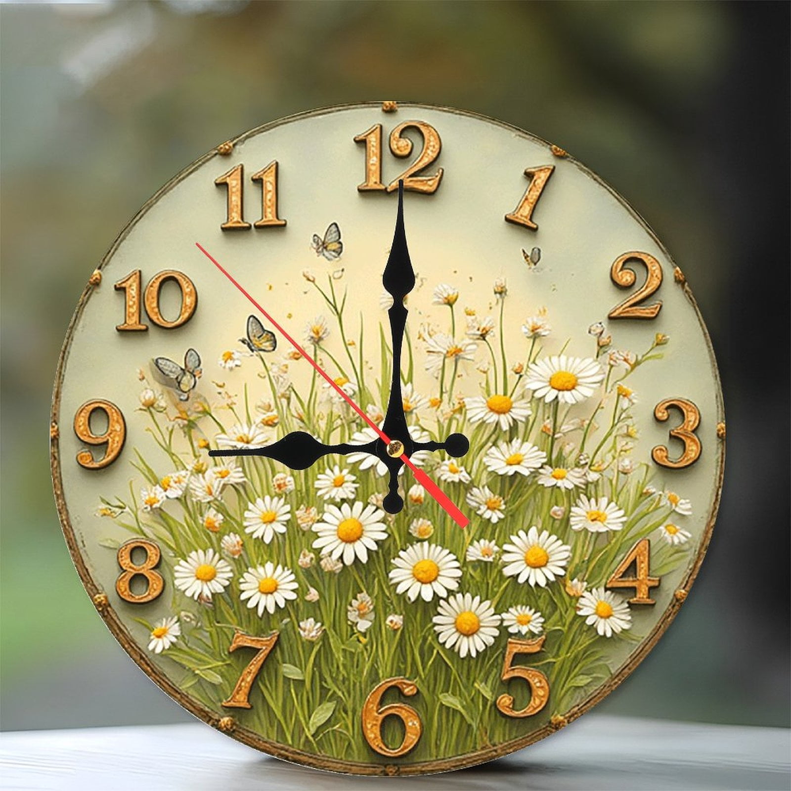 Daisy Flowers Wall Clock Farmhouse Decor 10-Inch Silent Wooden Wall ...